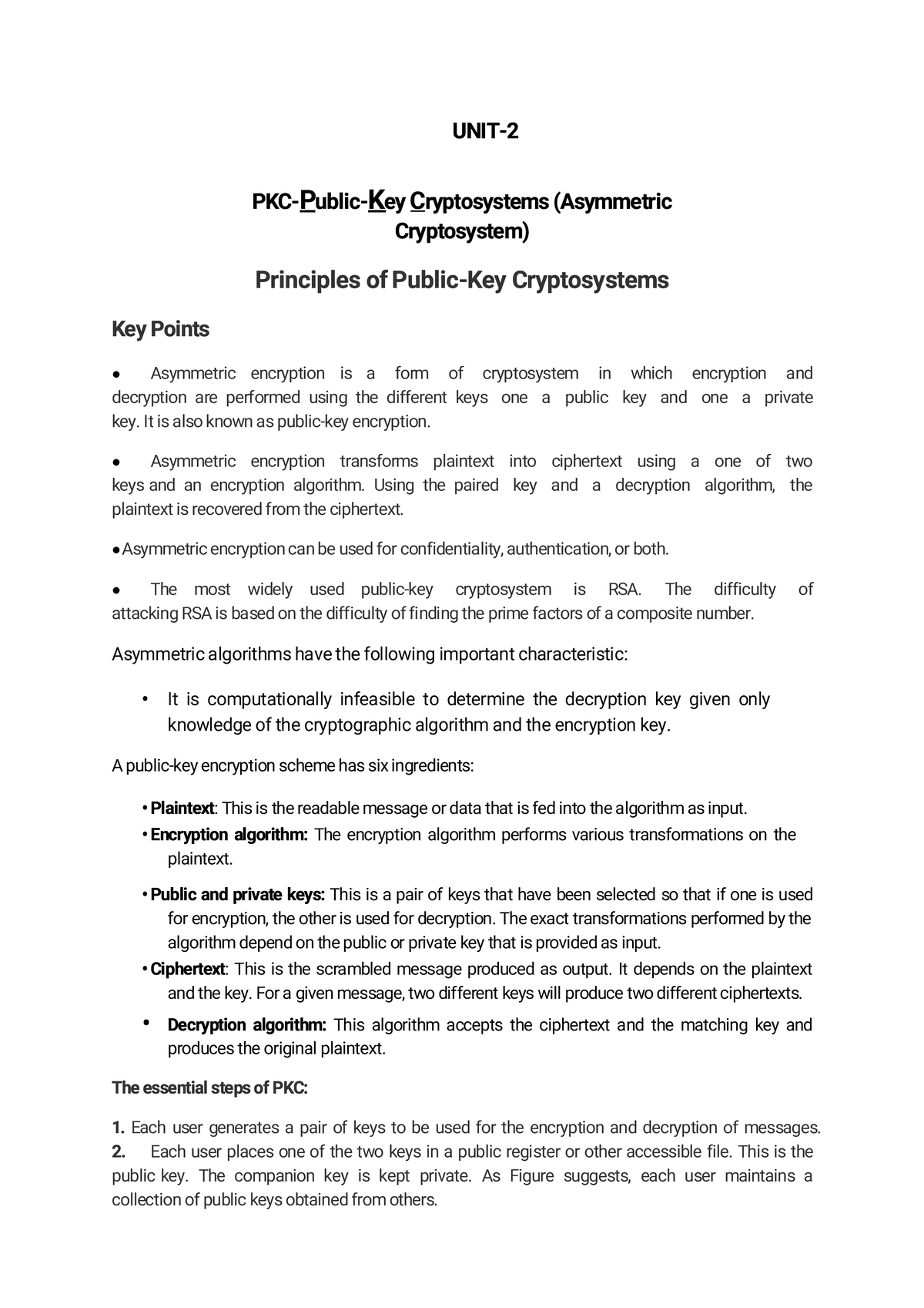 CNS2 - Summary Cryptography and Network Security - UNIT- PKC-Public-Key Cryptosystems ...