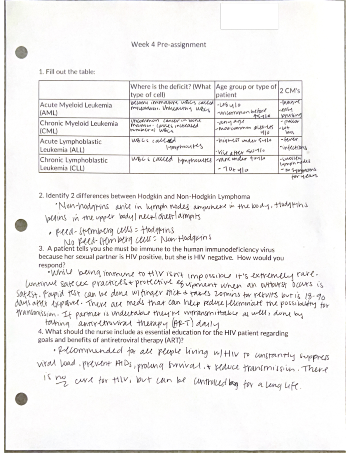 Pre-Assignment Wk4 - pre-assignment week 4 hematology/cancer questions ...