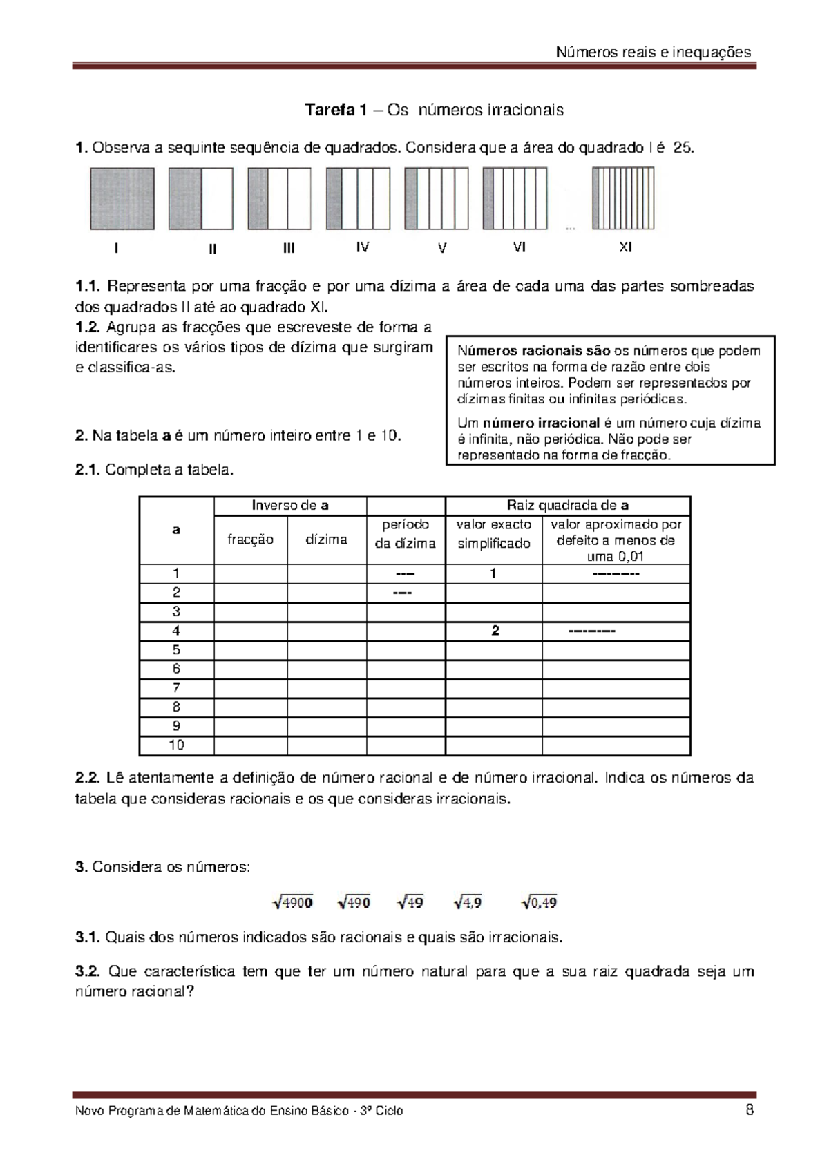 5 Números reais e inequações Tarefa 1 - Números reais e inequações Novo ...