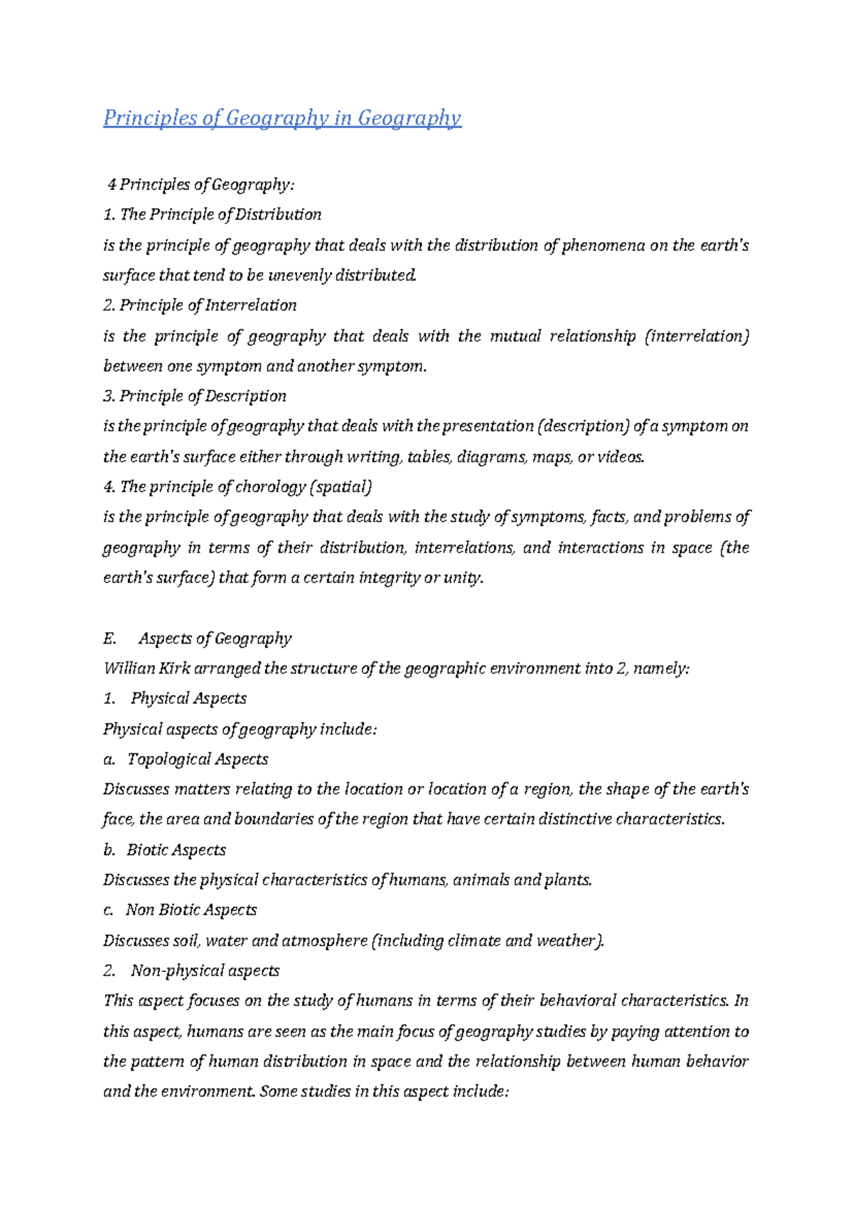 Principles of Geography in Geography - Principle of Interrelation is ...
