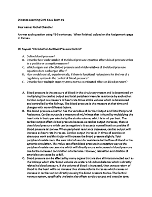 GMS6410 Exam2 - Circulation of Blood - Distance Learning GMS 6410 Exam ...