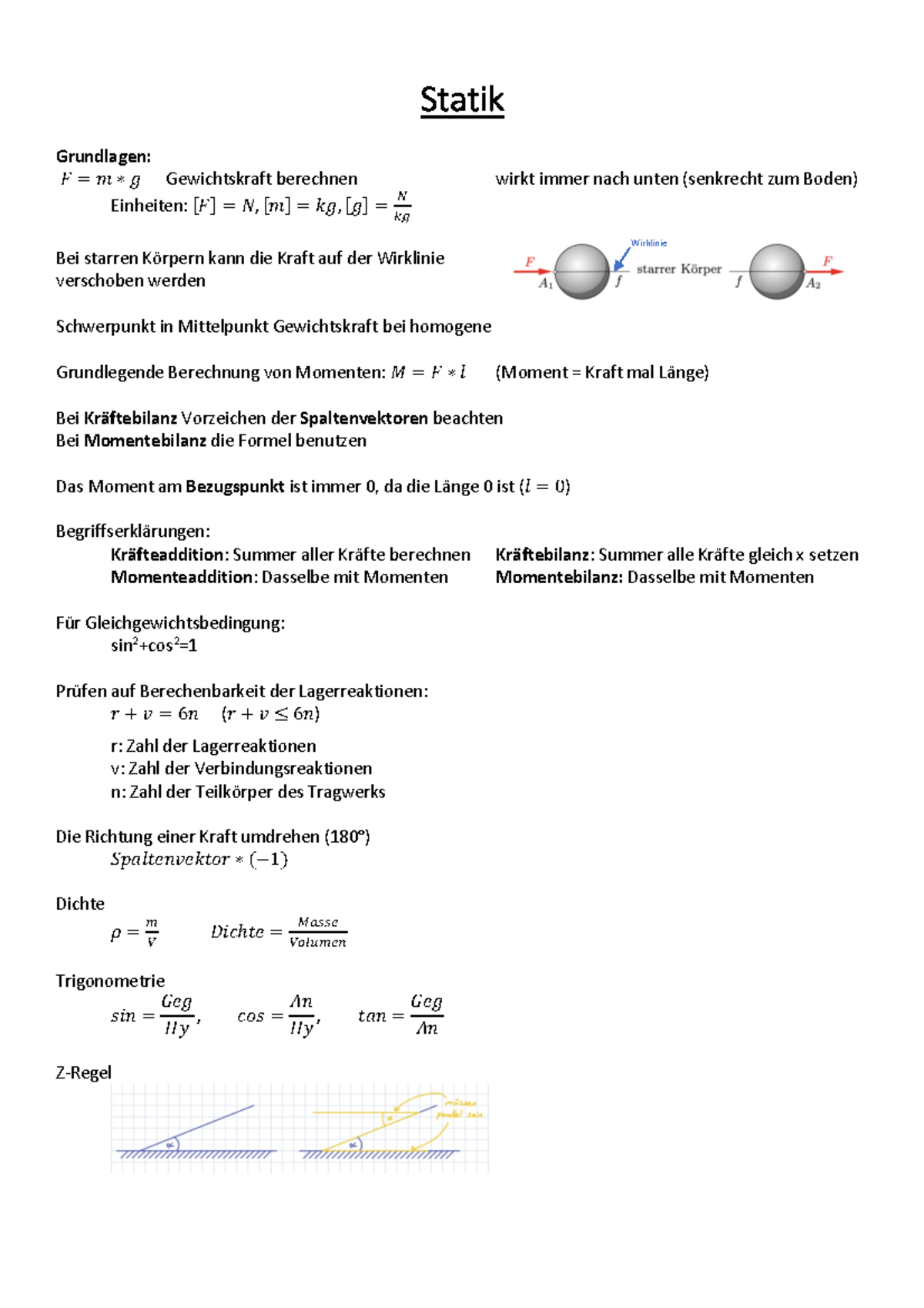 Statik 3D - Wintersemester Mayer - Statik Grundlagen: 𝐹 = 𝑚 ∗ 𝑔 ...