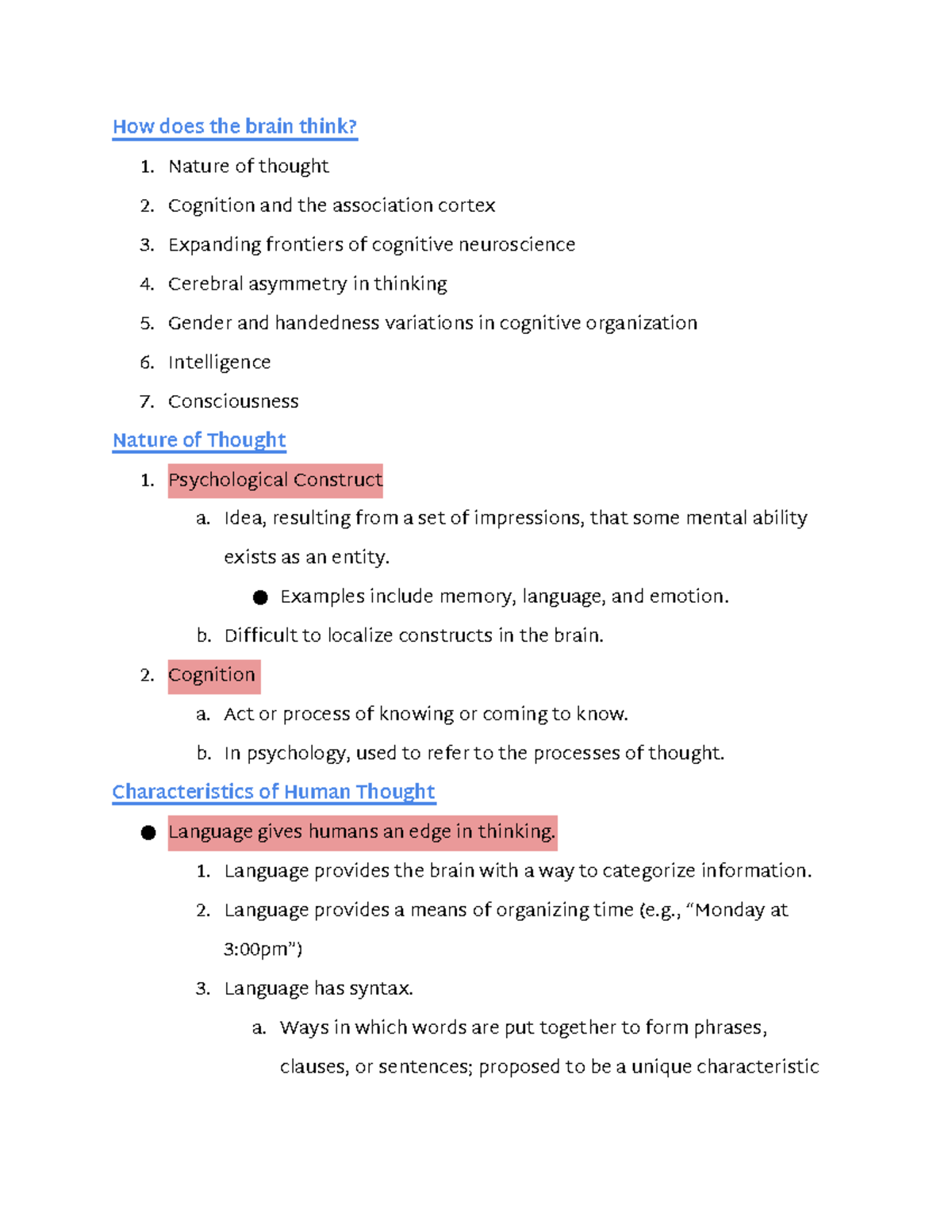 Cognition and Cognitive Functions - How does the brain think? 1. Nature ...