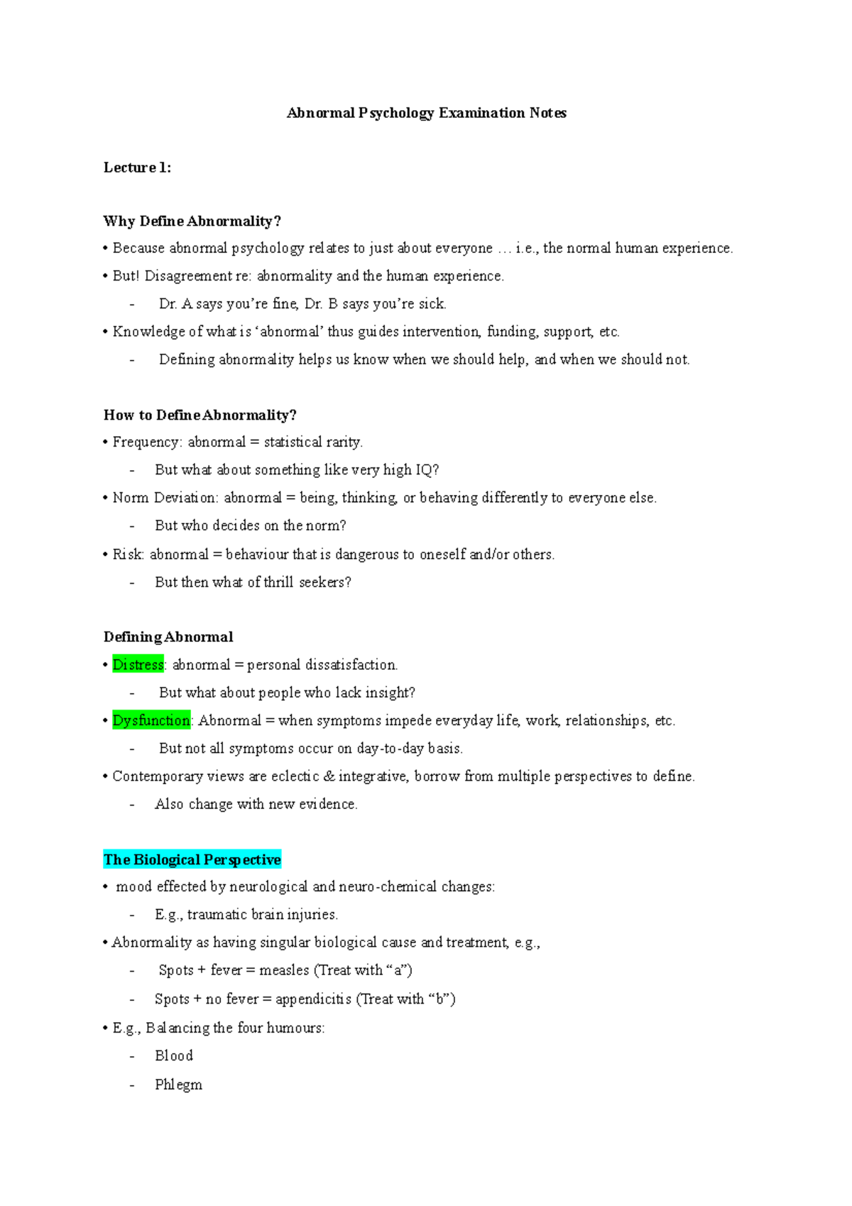 Abnormal Psychology Examination Notes - .. i., the normal human ...
