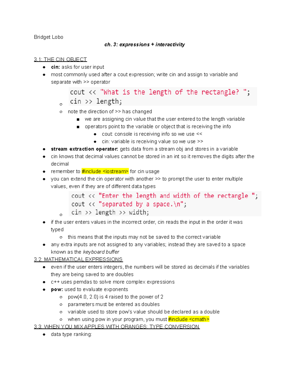 Ch. 3 - ch 3 notes - Bridget Lobo ch. 3: expressions + interactivity 3 ...