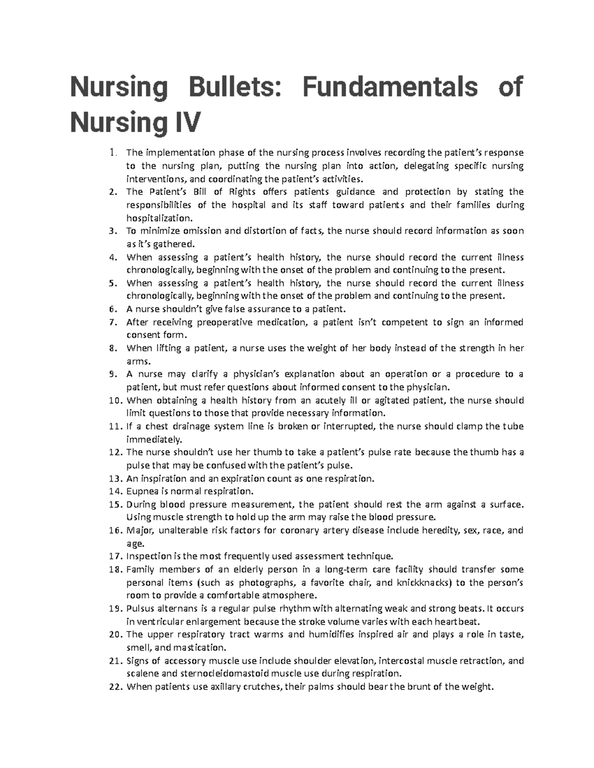Fundamentals of Nursing 4 Bullets - Nursing Bullets: Fundamentals of ...
