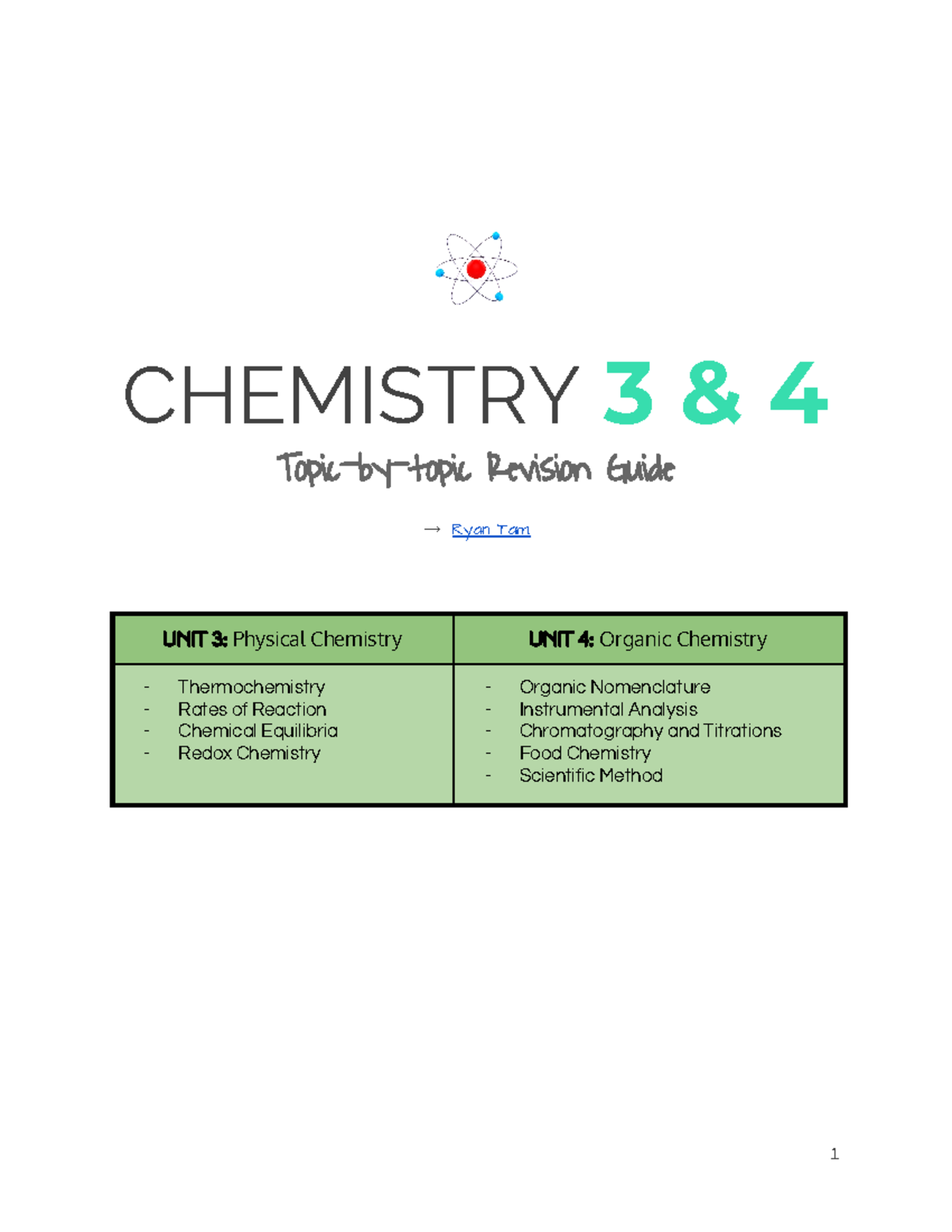 Chemistry - Last Minute Guide - CHEMISTRY 3 & 4 Topic-by-topic Revision ...