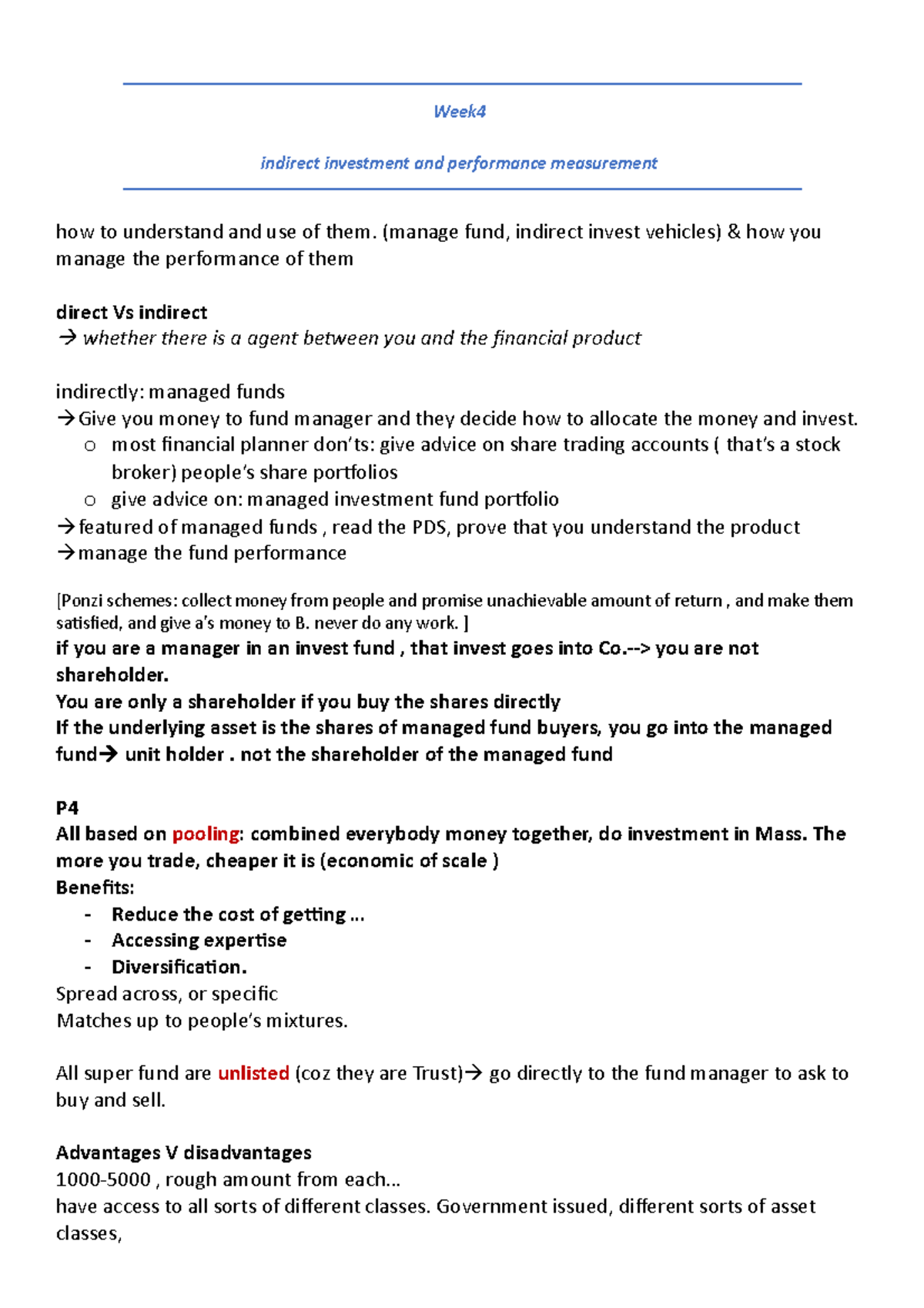 Week4 class note - Week4 indirect investment and performance ...