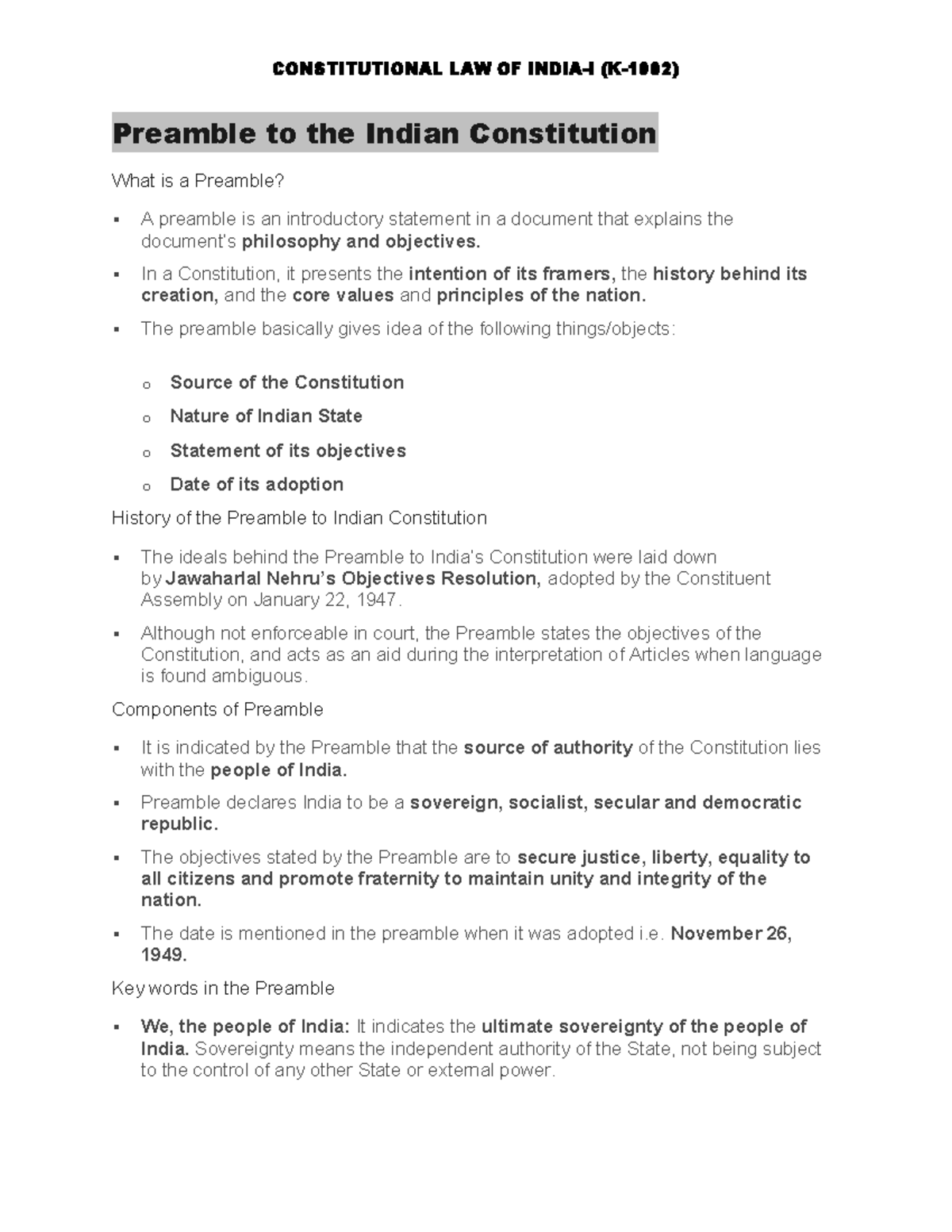 1002 - Preamble to the Indian Constitution What is a Preamble? A ...