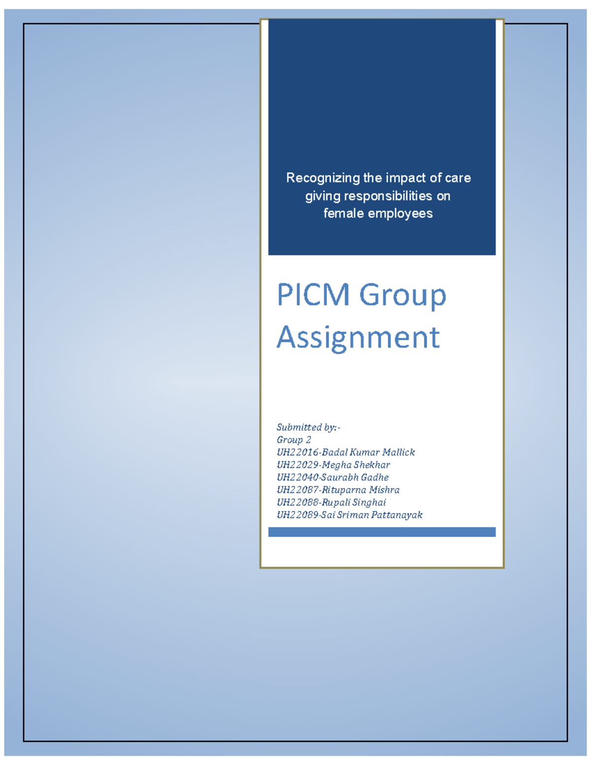 PICM Group - assignmet - Recognizing the impact of care giving ...