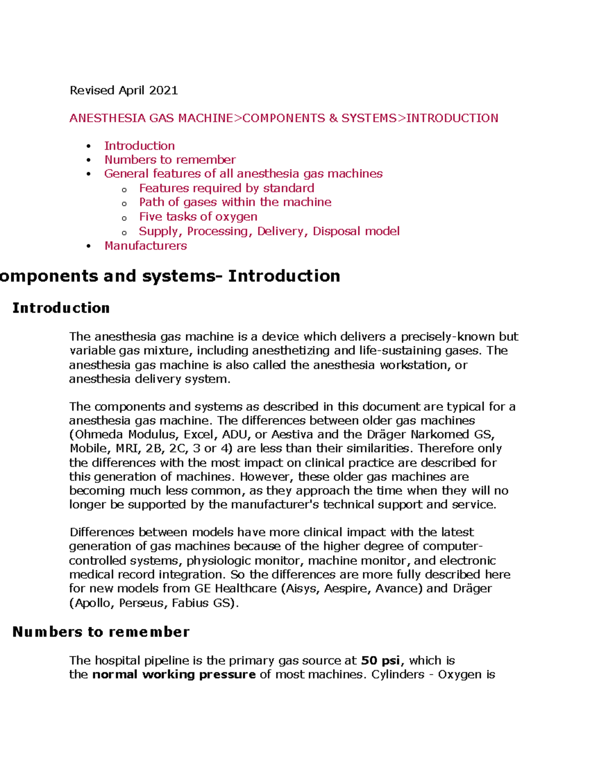 A58 - Anesthesia - Revised April 2021 ANESTHESIA GAS MACHINE>COMPONENTS ...