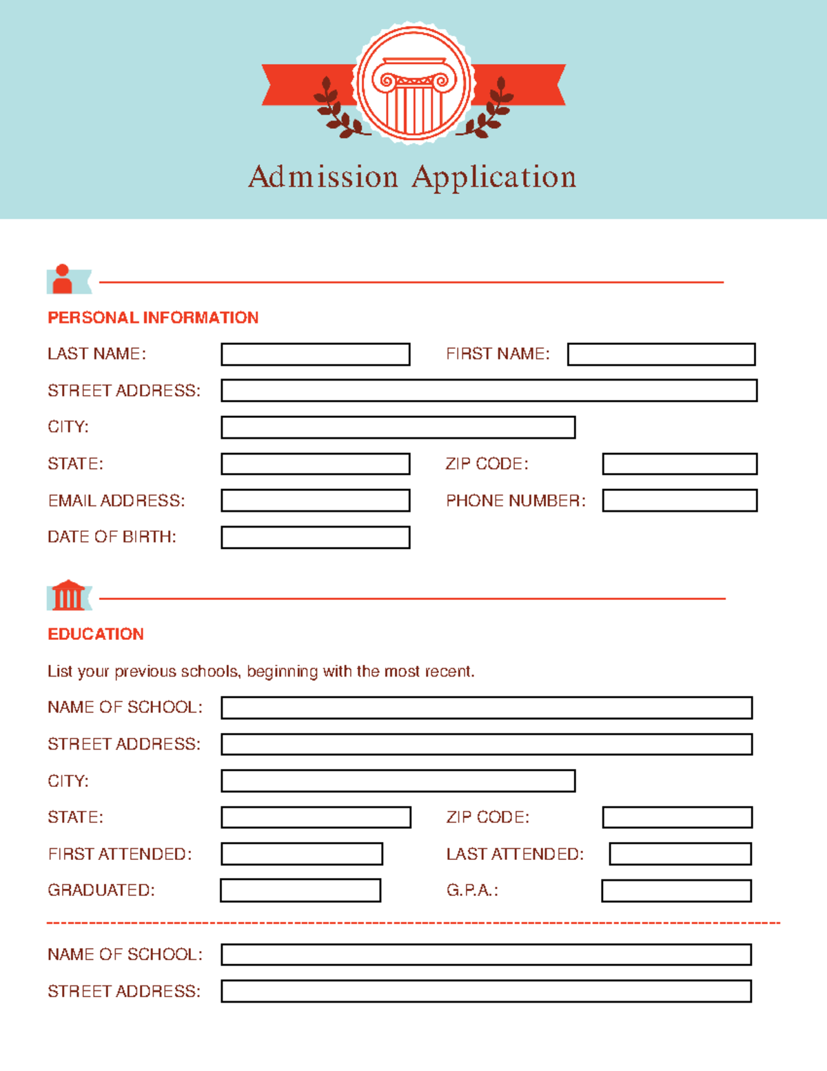 Admissions Application - Adm ission Application PERSONAL INFORMATION ...