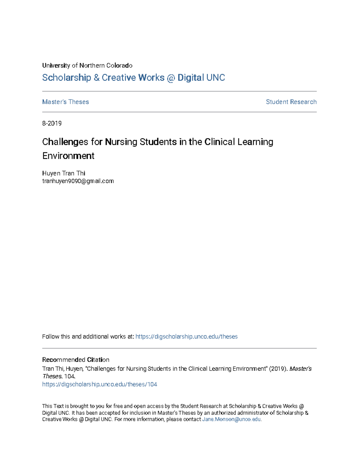 Challenges for Nursing Students in the Clinical Learning Environm ...
