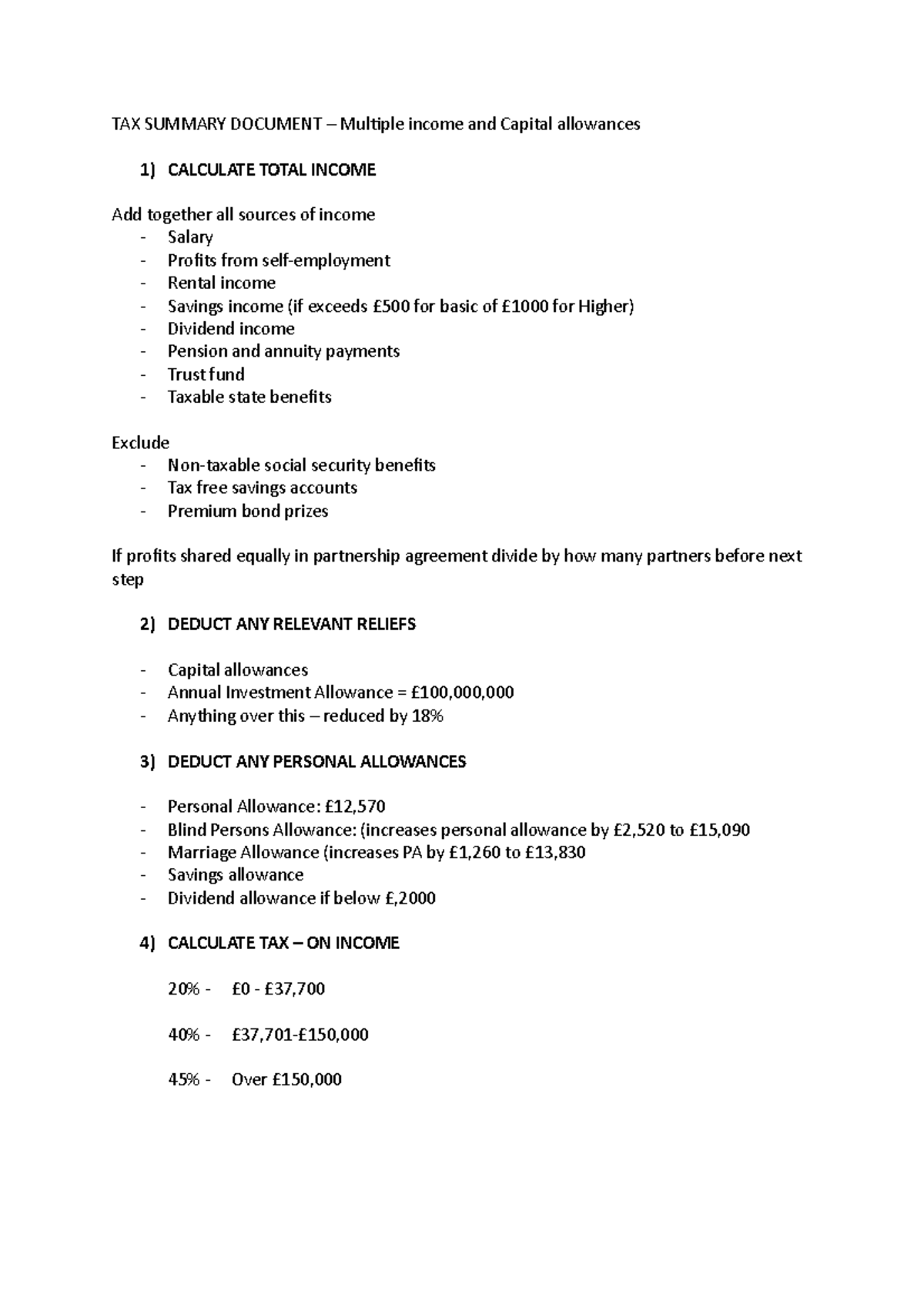 Tax Document for Exam - TAX SUMMARY DOCUMENT – Multiple income and ...