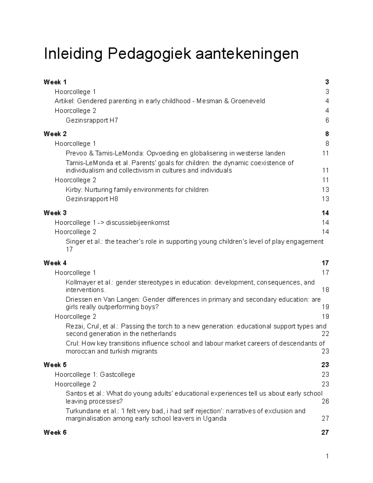 Inleiding Pedagogiek samenvatting colleges en artikelen - Inleiding Pedagogiek aantekeningen ...