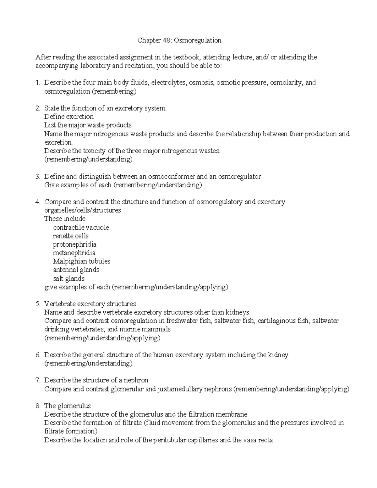 Chap 48 Osmoregulation Sp23 Part 1 Chapter 48 Osmoregulation After