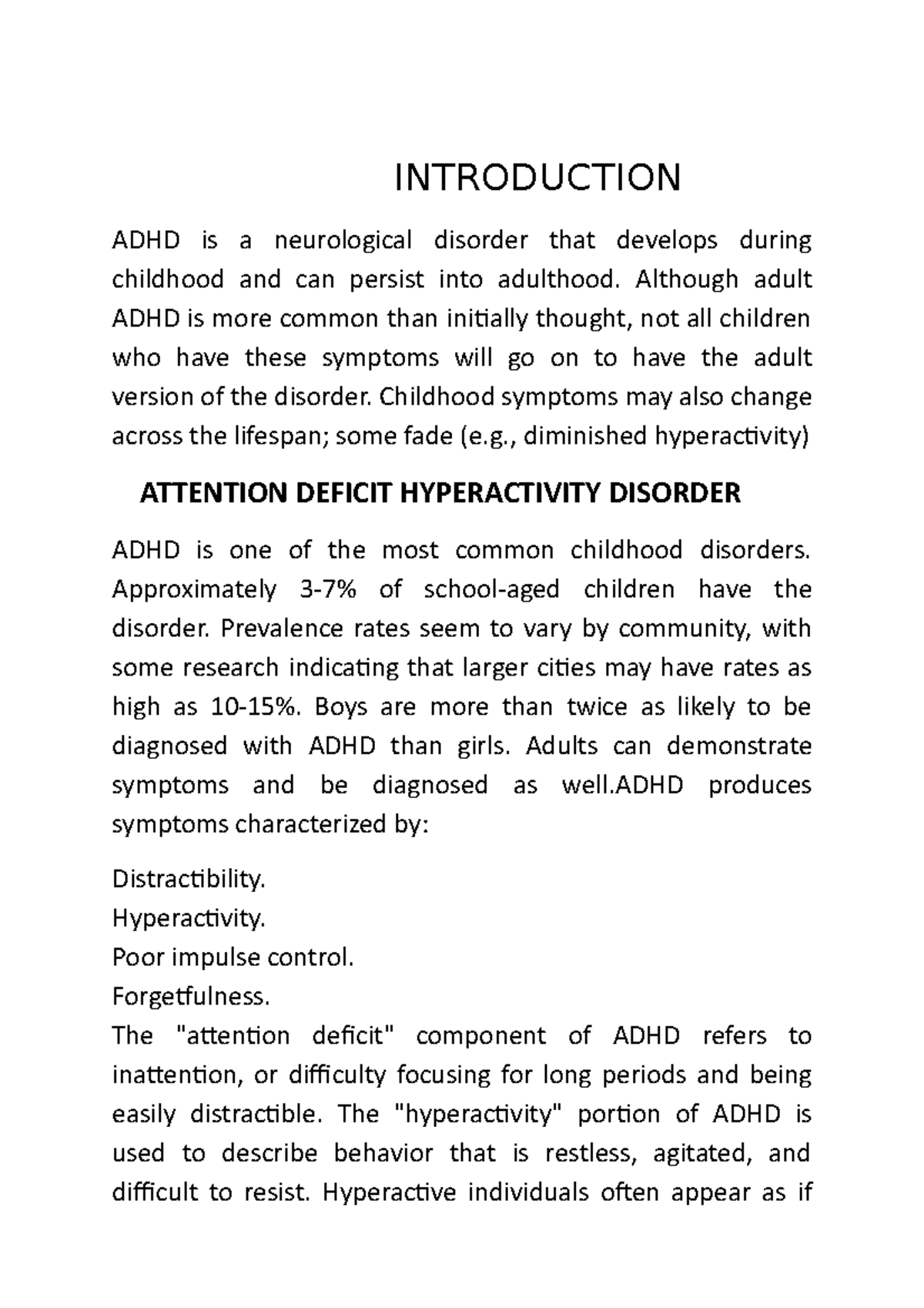 Albu%20 Dessertation%201 - INTRODUCTION ADHD is a neurological disorder ...