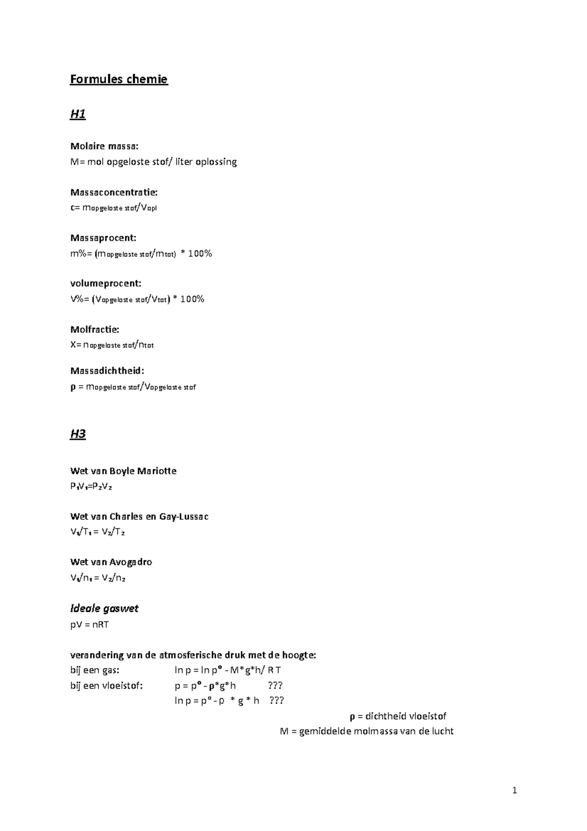 Formules chemie - nA nA evenwichtsconcentraties H12 Evenwicht zuur base ...
