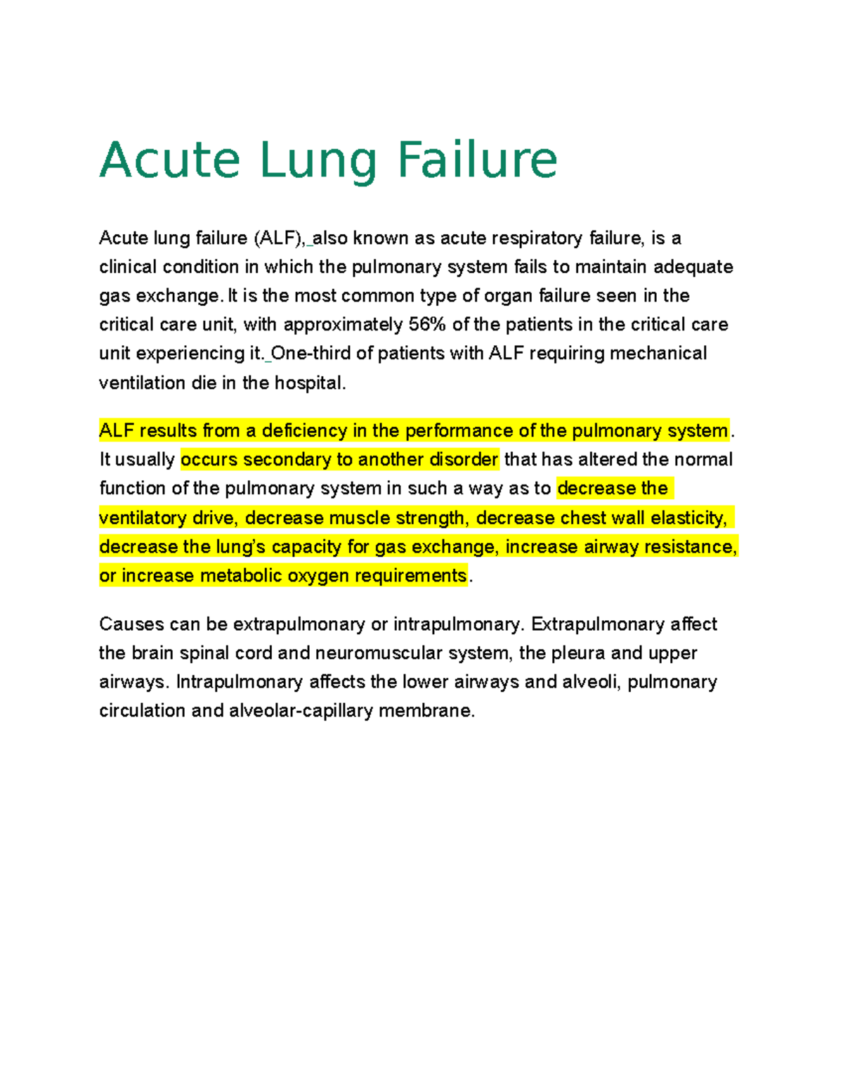 2- Acute Lung Failure - Acute Lung Failure Acute lung failure (ALF ...
