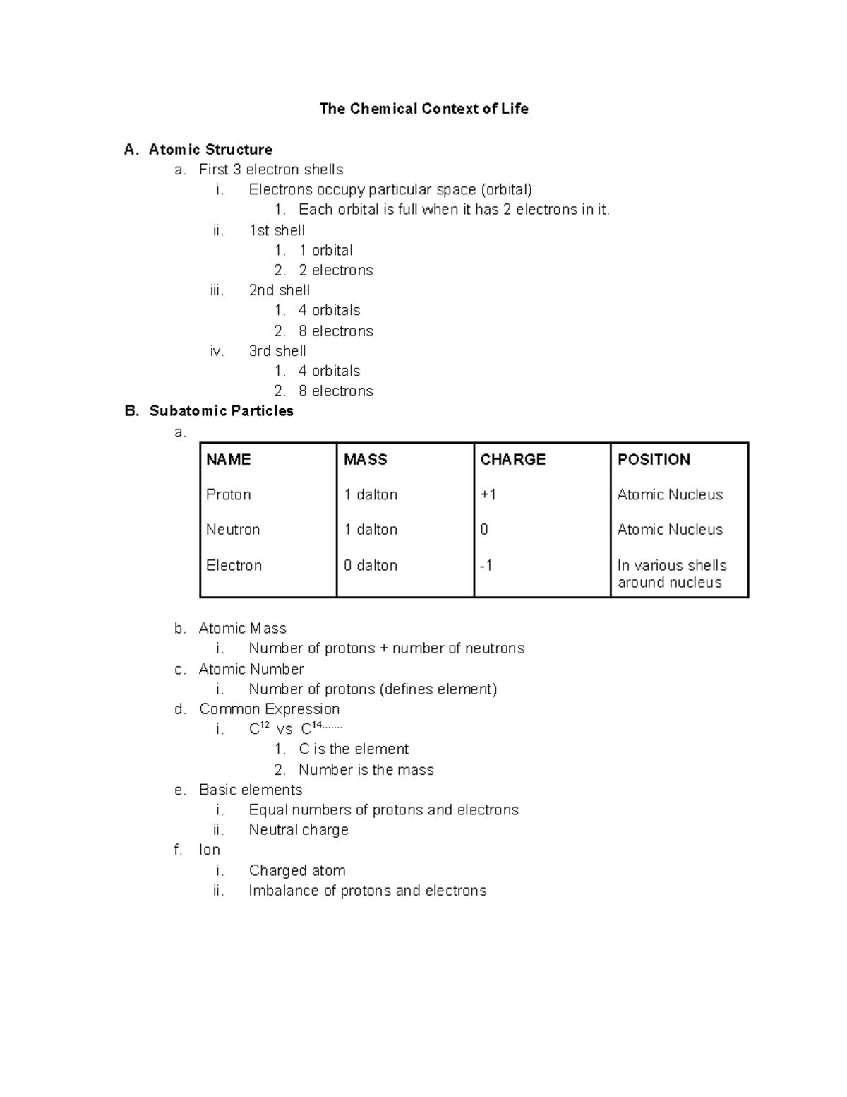 The Chemical Context of Life Notes - The Chemical Context of Life A ...