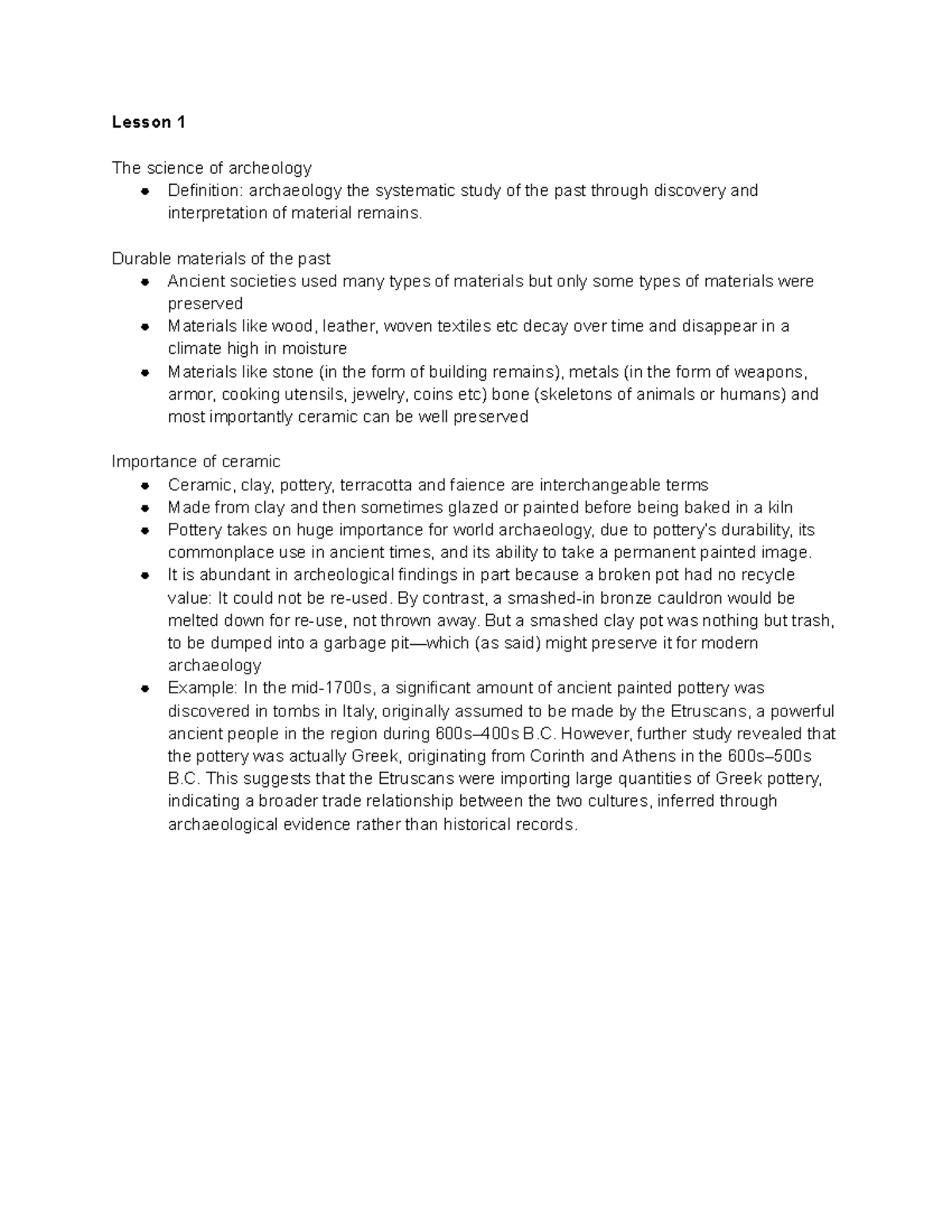 CLA 1101 notes - Lesson 1 The science of archeology Definition ...
