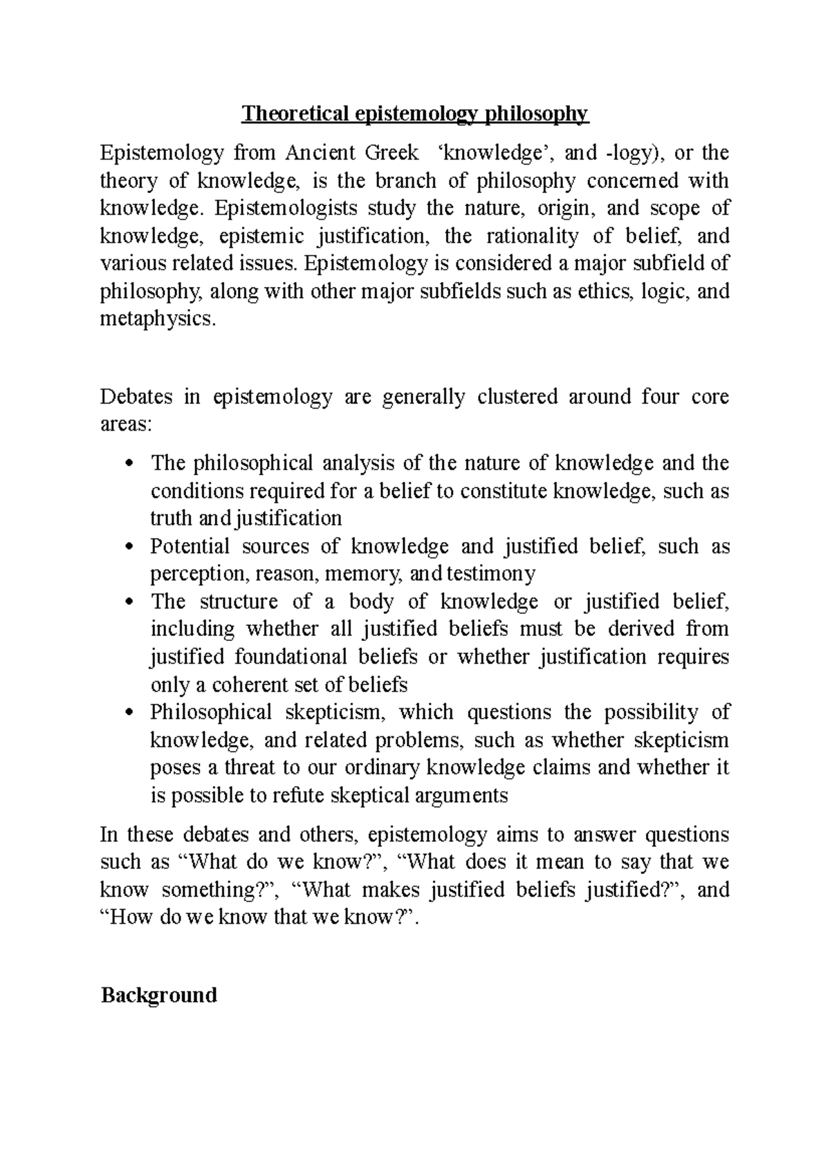 Theoretical epistemology philosophy - Theoretical epistemology ...