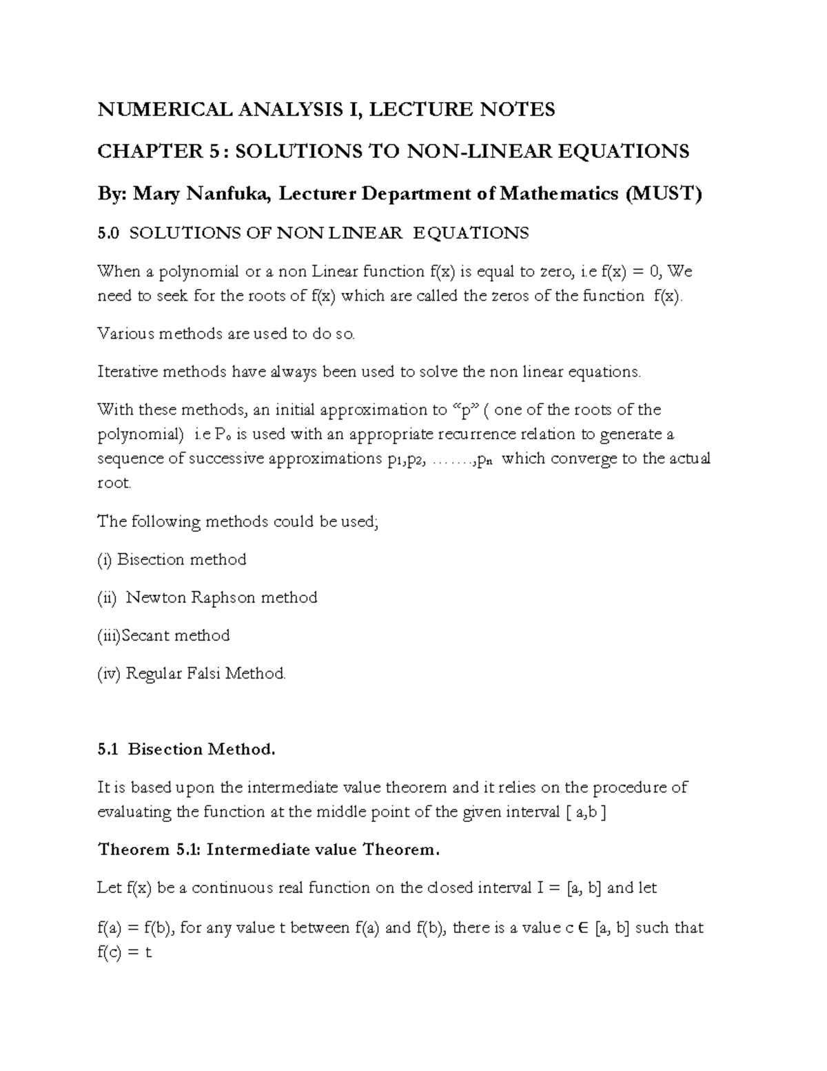 Numerical Analysis I Chapter 5pdf - NUMERICAL ANALYSIS I, LECTURE NOTES ...
