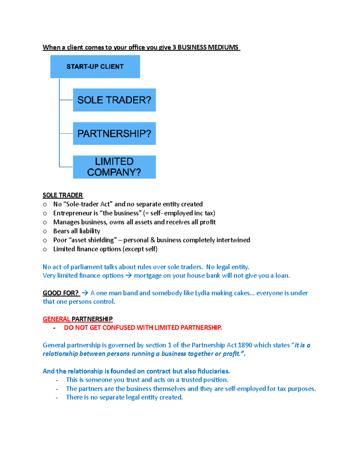 Sole Trader in WS notes - When a client comes to your office you give 3 ...