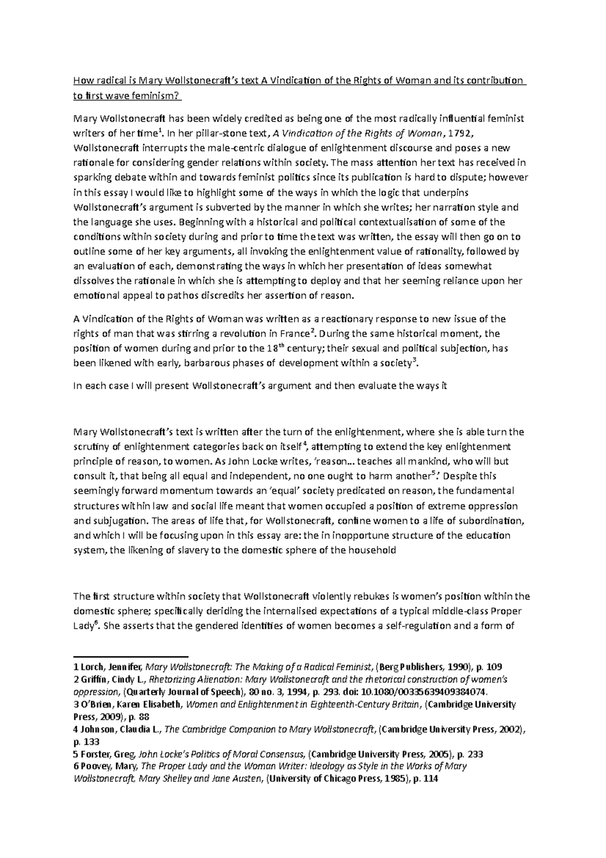 Mary Wollstonecraft - In her pillar-stone text, A Vindication of the ...