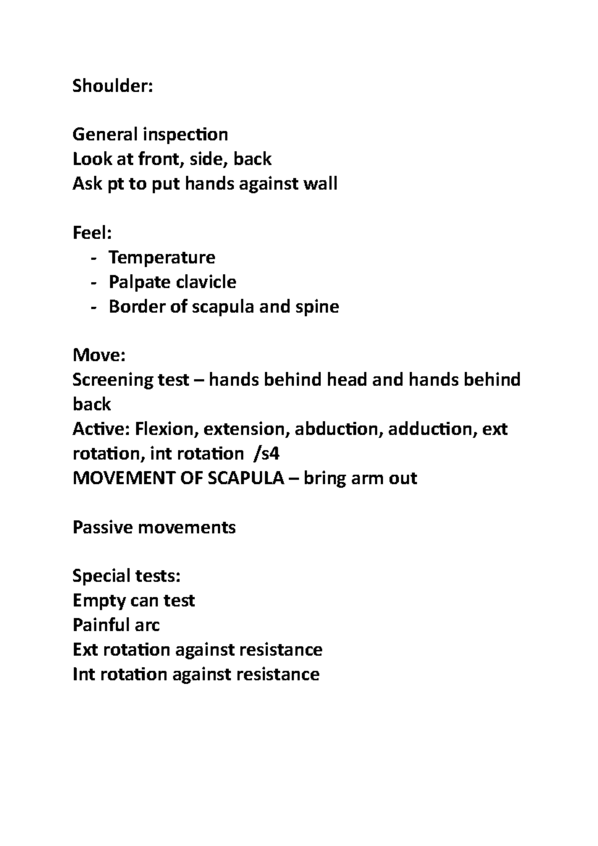 Shoulder and knee examination - Shoulder: General inspection Look at ...