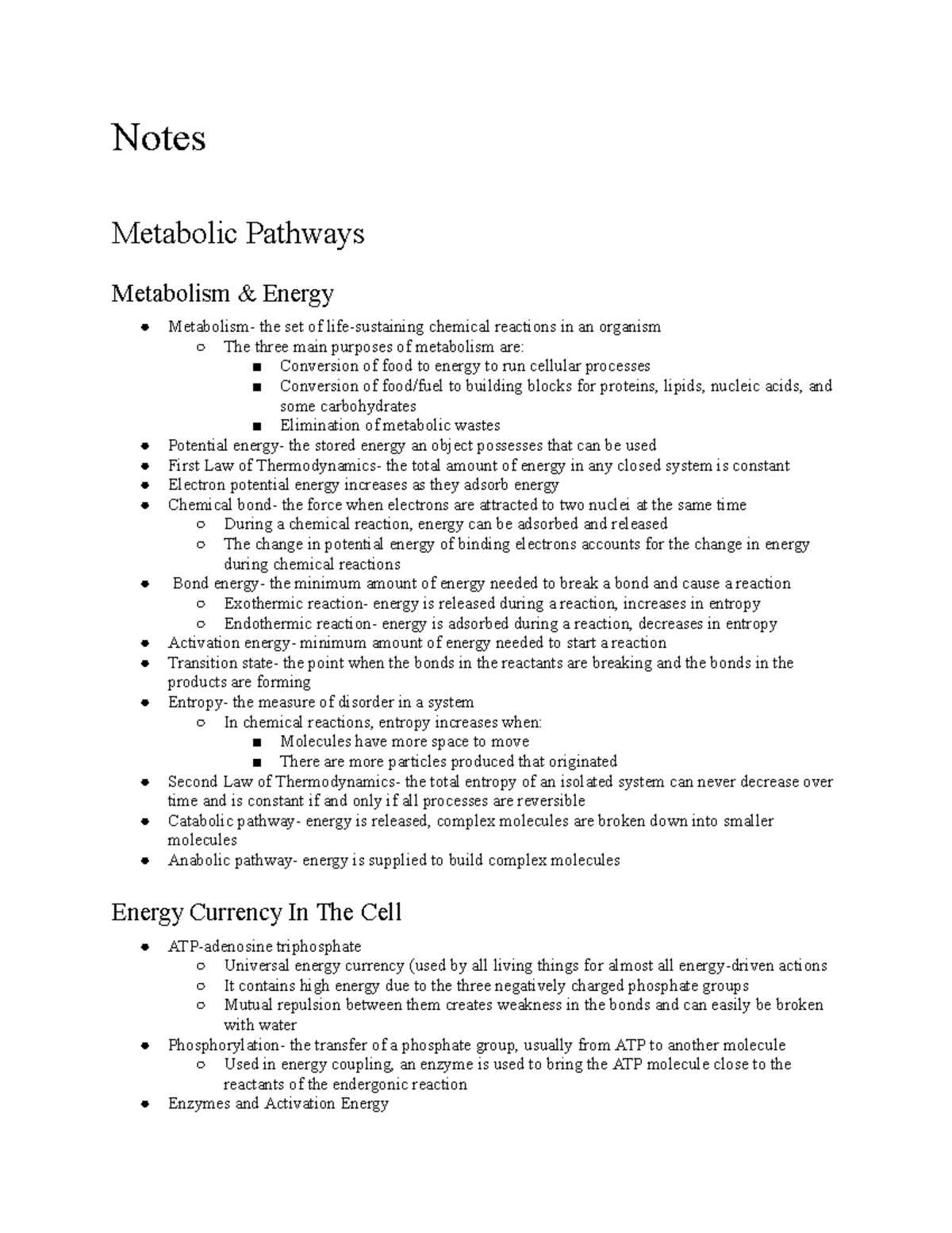Bio-Unit 2 Metabolic Process Notes - Notes Metabolic Pathways ...