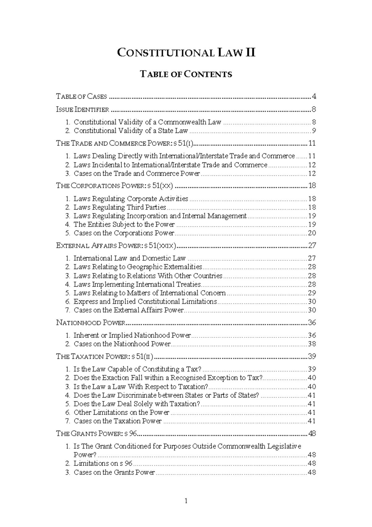 LAW220 Notes all Units - CONSTITUTIONAL LAW II TABLE OF CASES ...