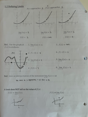 AP Calc AB - worksheet 1-1 - limits to a point on a graph - Name