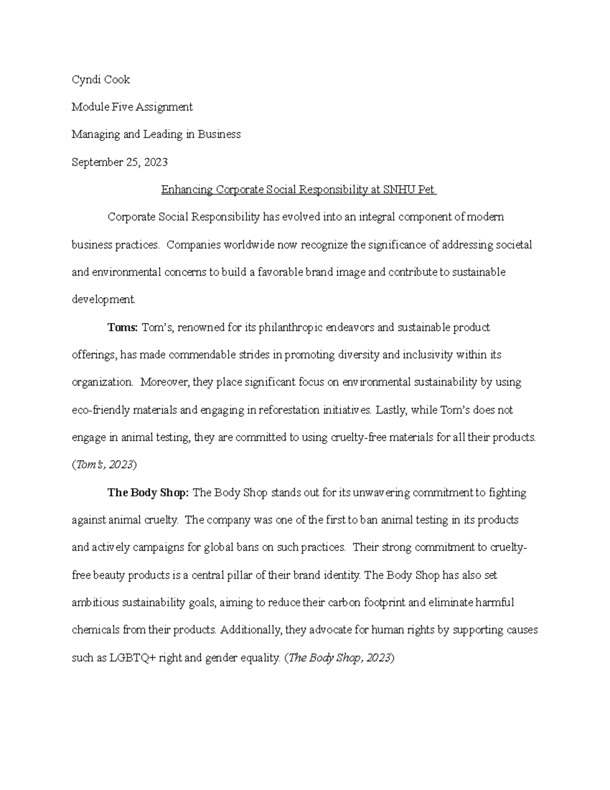 BUS 210 Module Five Activity - Cyndi Cook Module Five Assignment ...