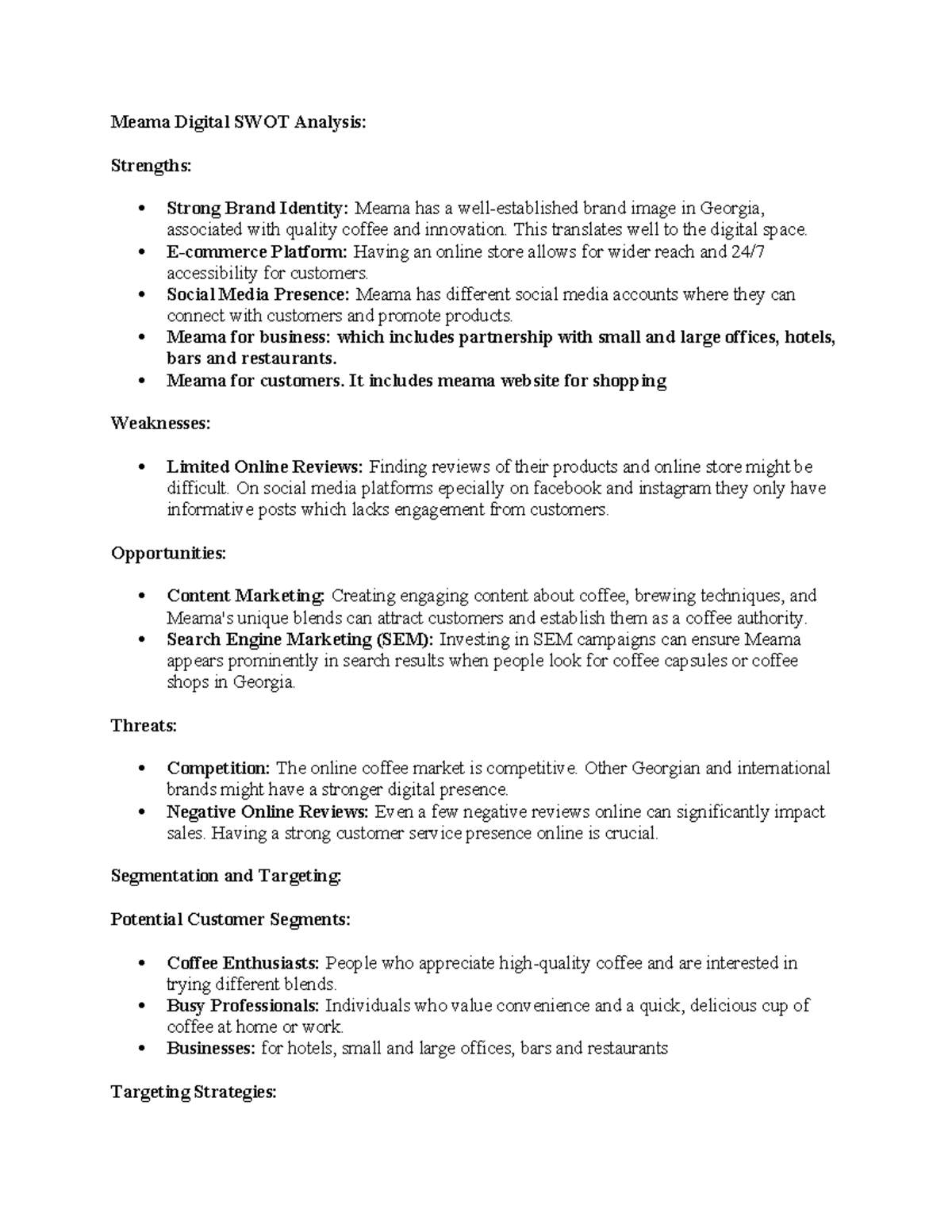 Swot-analysis-segmentation - Meama Digital SWOT Analysis: Strengths ...