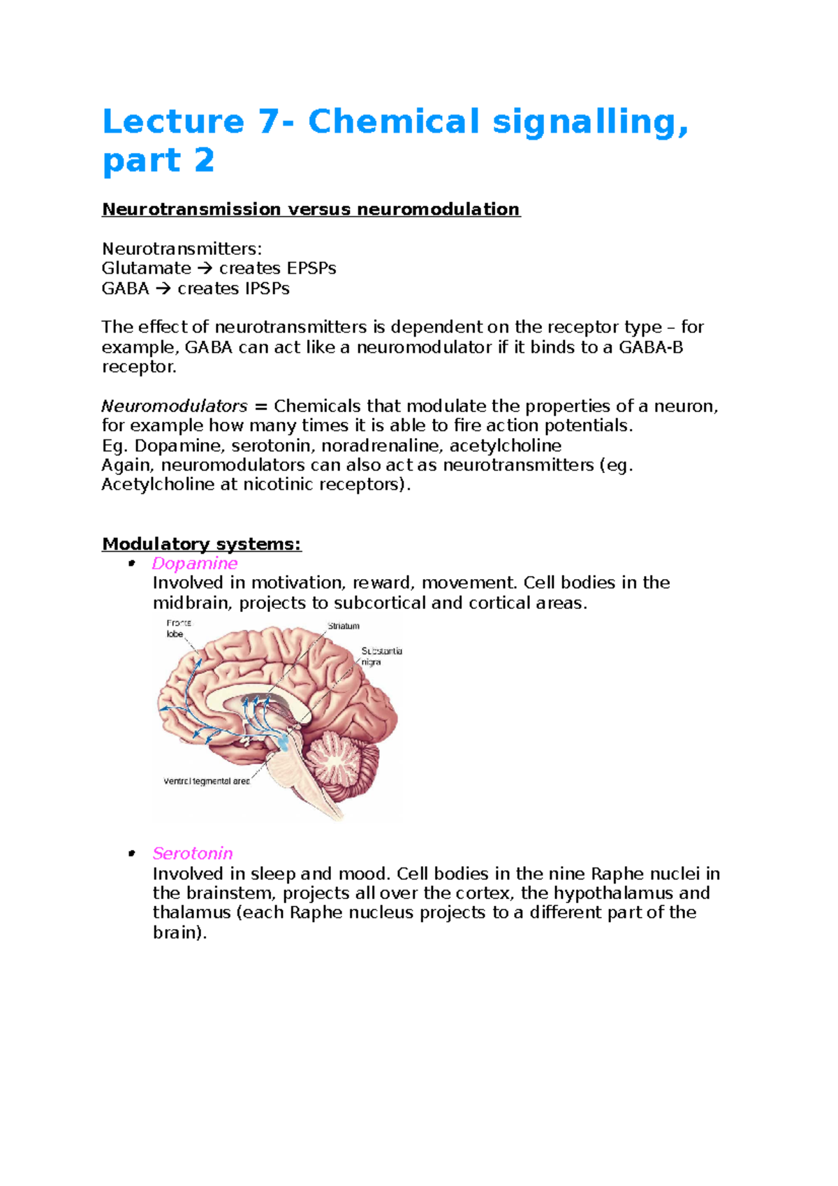 Lecture 7- Chemical signalling, part 2 - Lecture 7- Chemical signalling ...