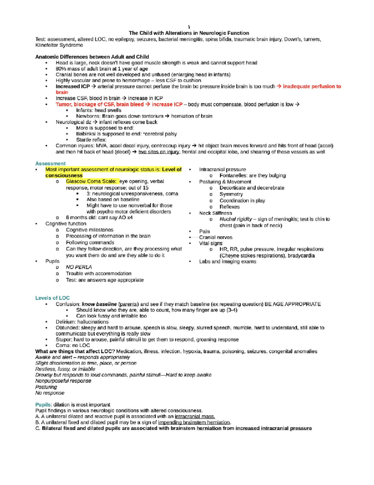Neuro Notes - NURS 3510 - Studocu