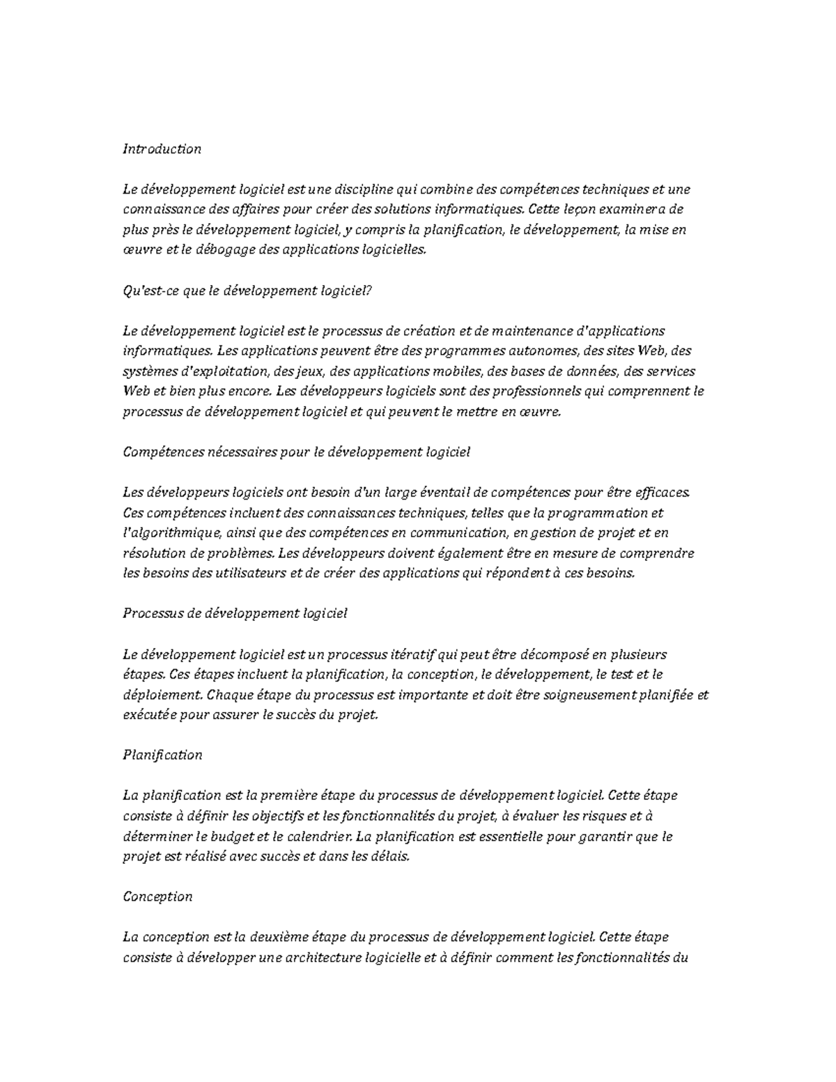 Software Development Study Notes - Introduction Le développement ...