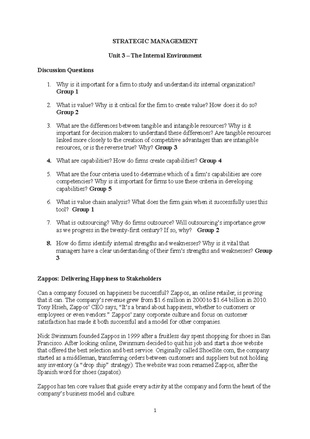 Unit 3 - Tutorial Sheet - NBbbbbbb - STRATEGIC MANAGEMENT Unit 3 – The ...