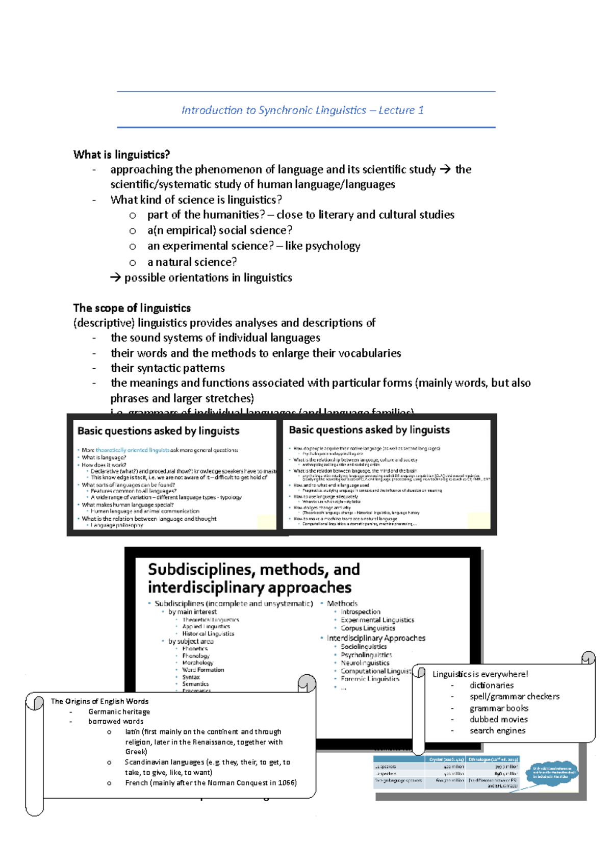 VL 01 Introduction to Synchronic Linguistics - Introduction to ...