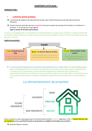 Cours - CONTRATS SPECIAUX Introduction : Droit des contrats spéciaux ...