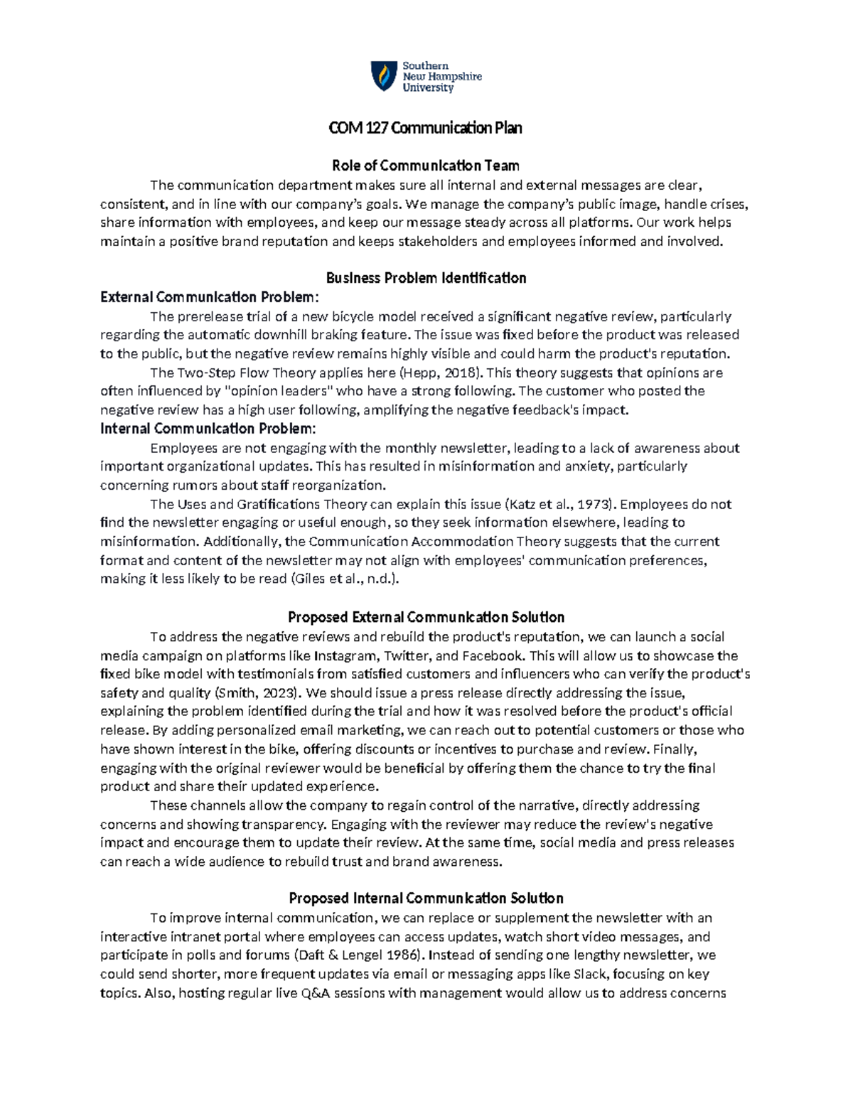 COM 127 Communication Plan Template - COM 127 Communication Plan Role ...