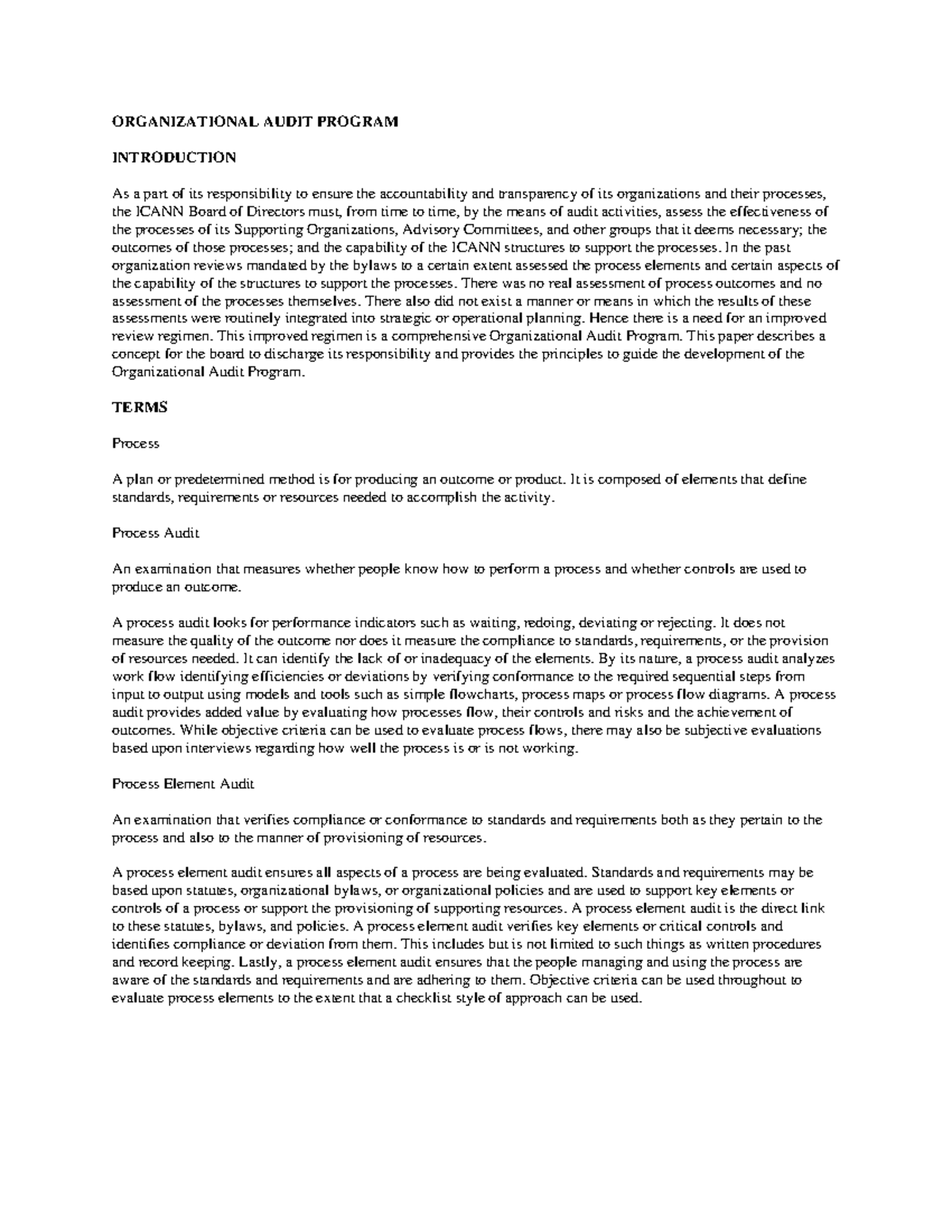 Appendix E - Audit Framework 130828 - ORGANIZATIONAL AUDIT PROGRAM ...