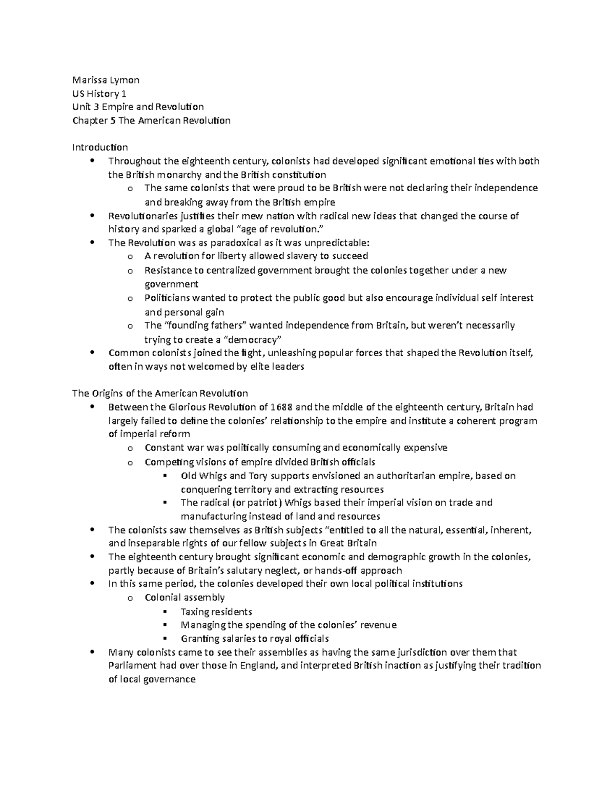 Chapter 5 The American Revolution - Marissa Lymon US History 1 Unit 3 ...