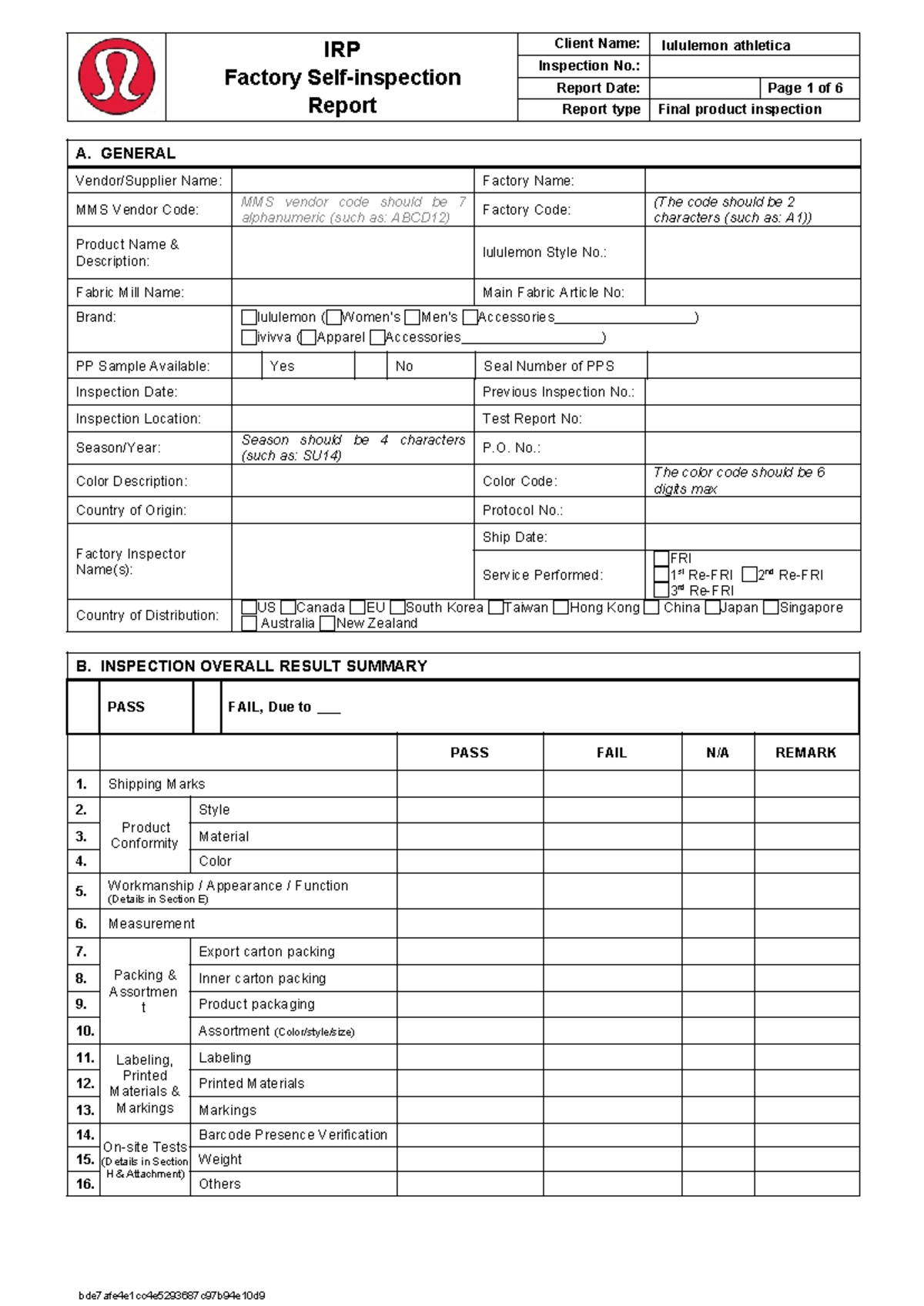 Lululemon IRP factory Self-inspection report format V03 May18,2015 ...