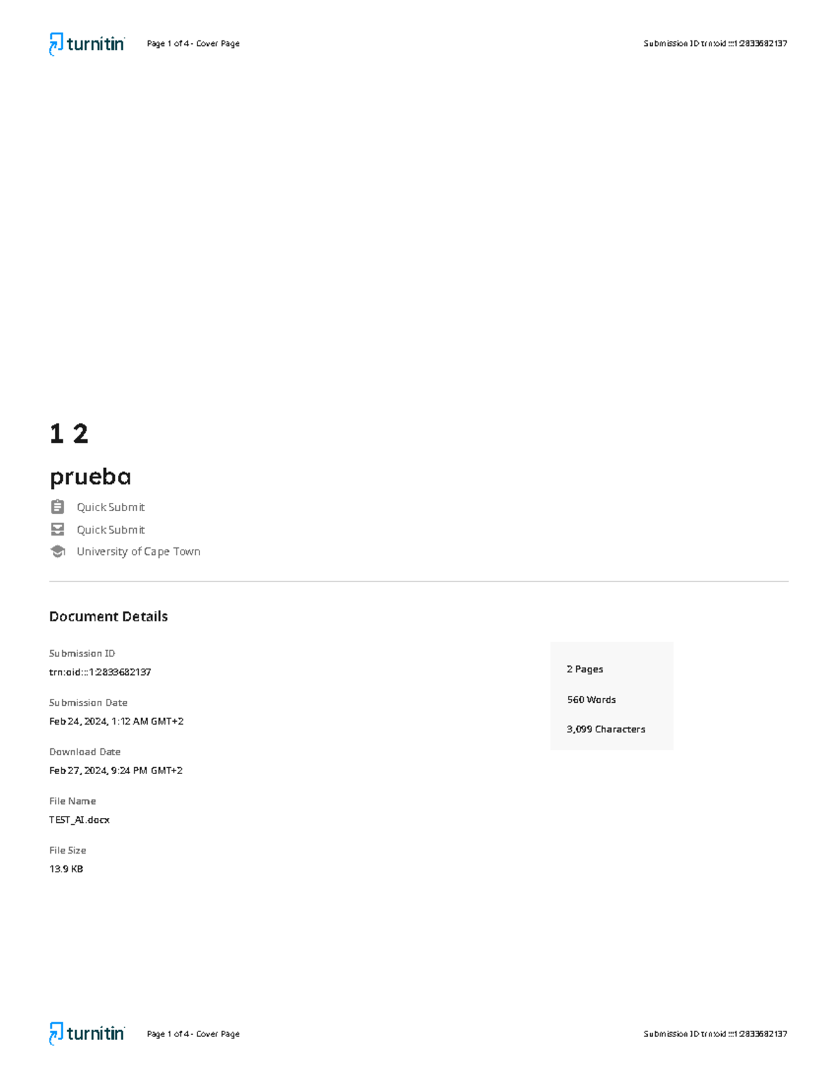TEST AI - Notes - ####### University of Cape Town ####### Quick Submit ...