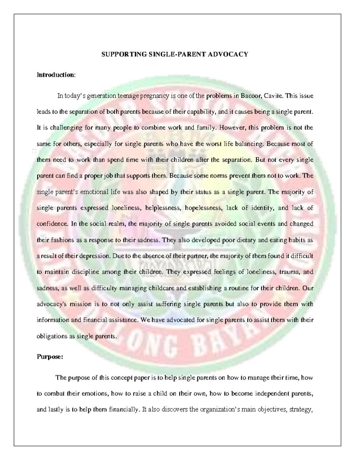 Single Parent Social Advocacy and Help Teenage - SUPPORTING SINGLE ...
