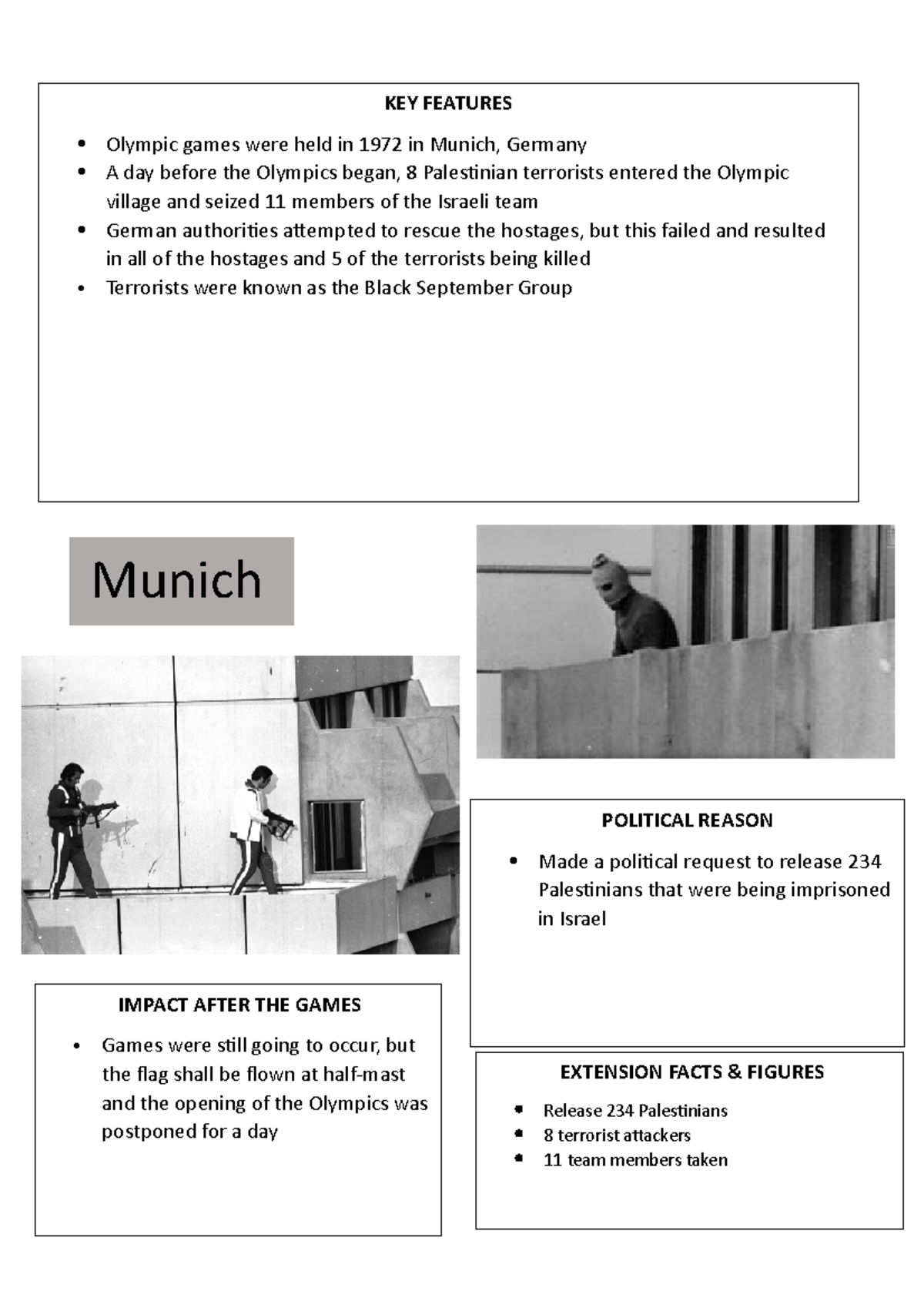 Munich worksheet - description of political exploitation of Olympics ...