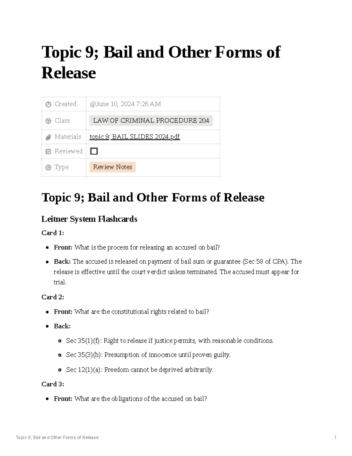 Topic 9 Bail and Other Forms of Release - Topic 9; Bail and Other Forms ...