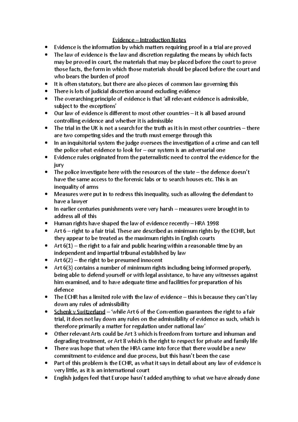 Introduction typed up notes - Evidence Introduction Notes Evidence is ...